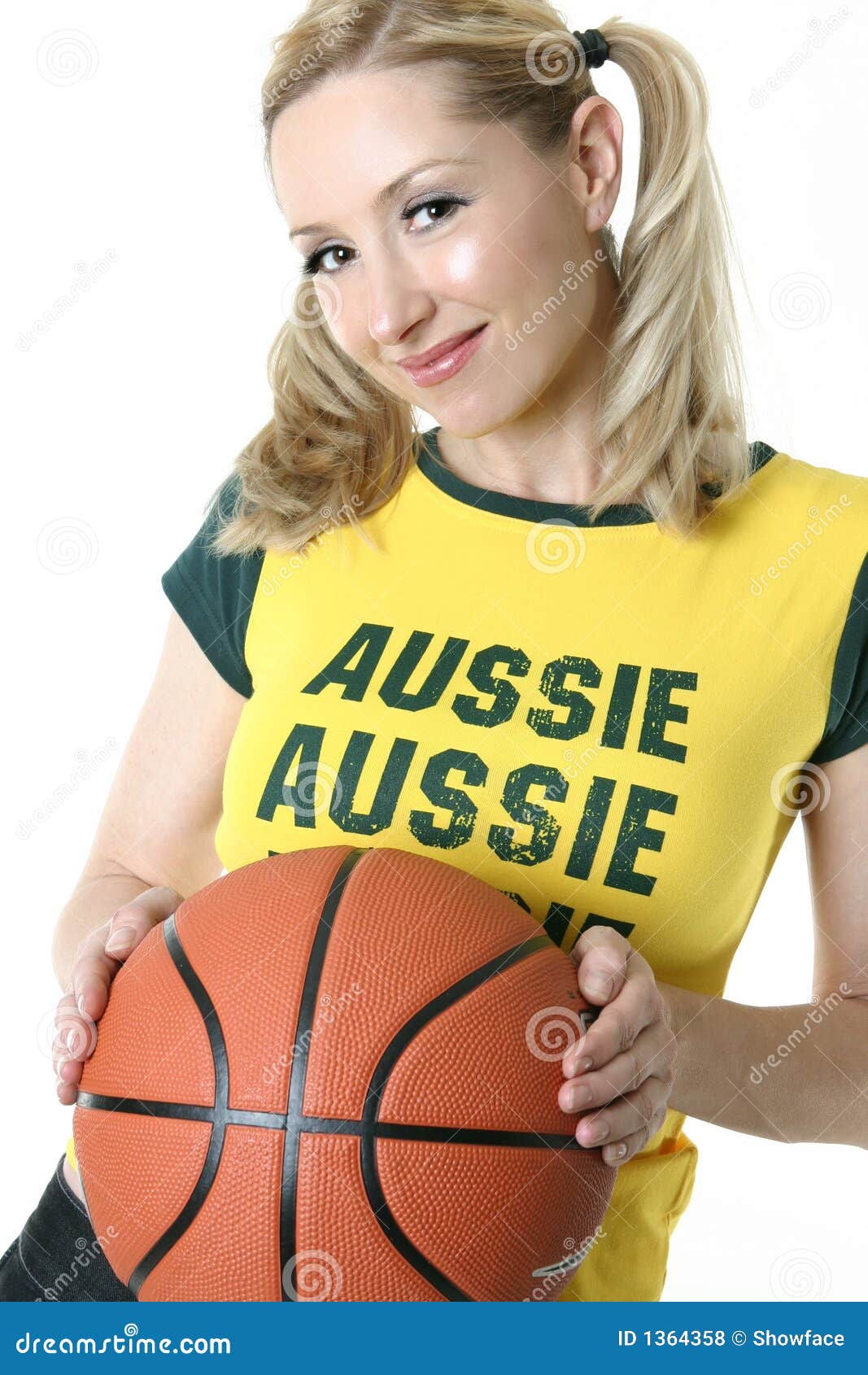 Smiling female with a ball stock photo. Image of white - 1364358