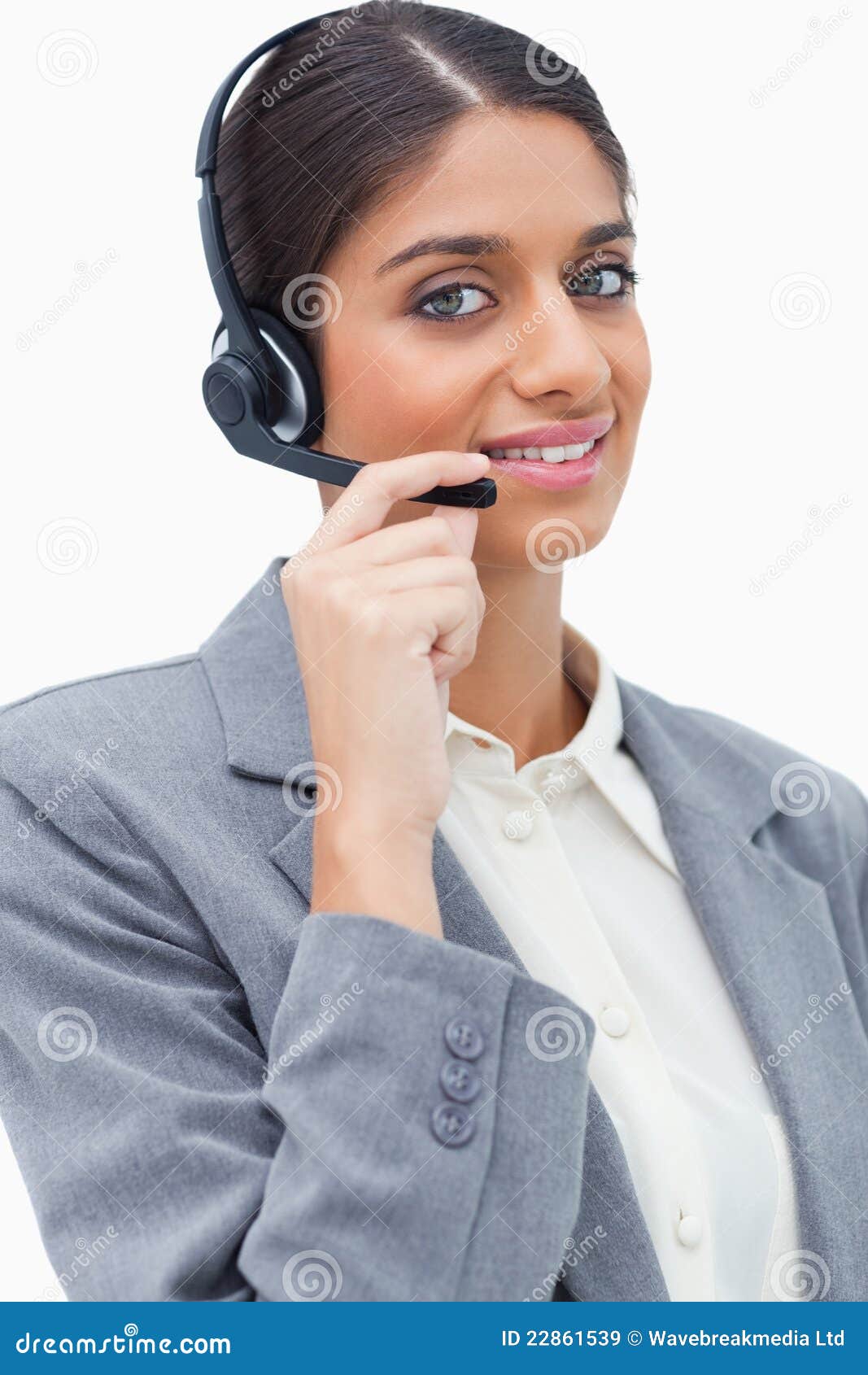 Smiling Female Call Center Agent with Her Headset Stock Image - Image ...