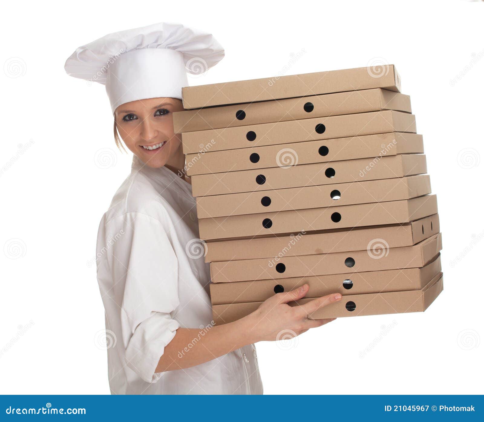 Smiling Female Chef with Boxes of Pizza Stock Image - Image of natural ...