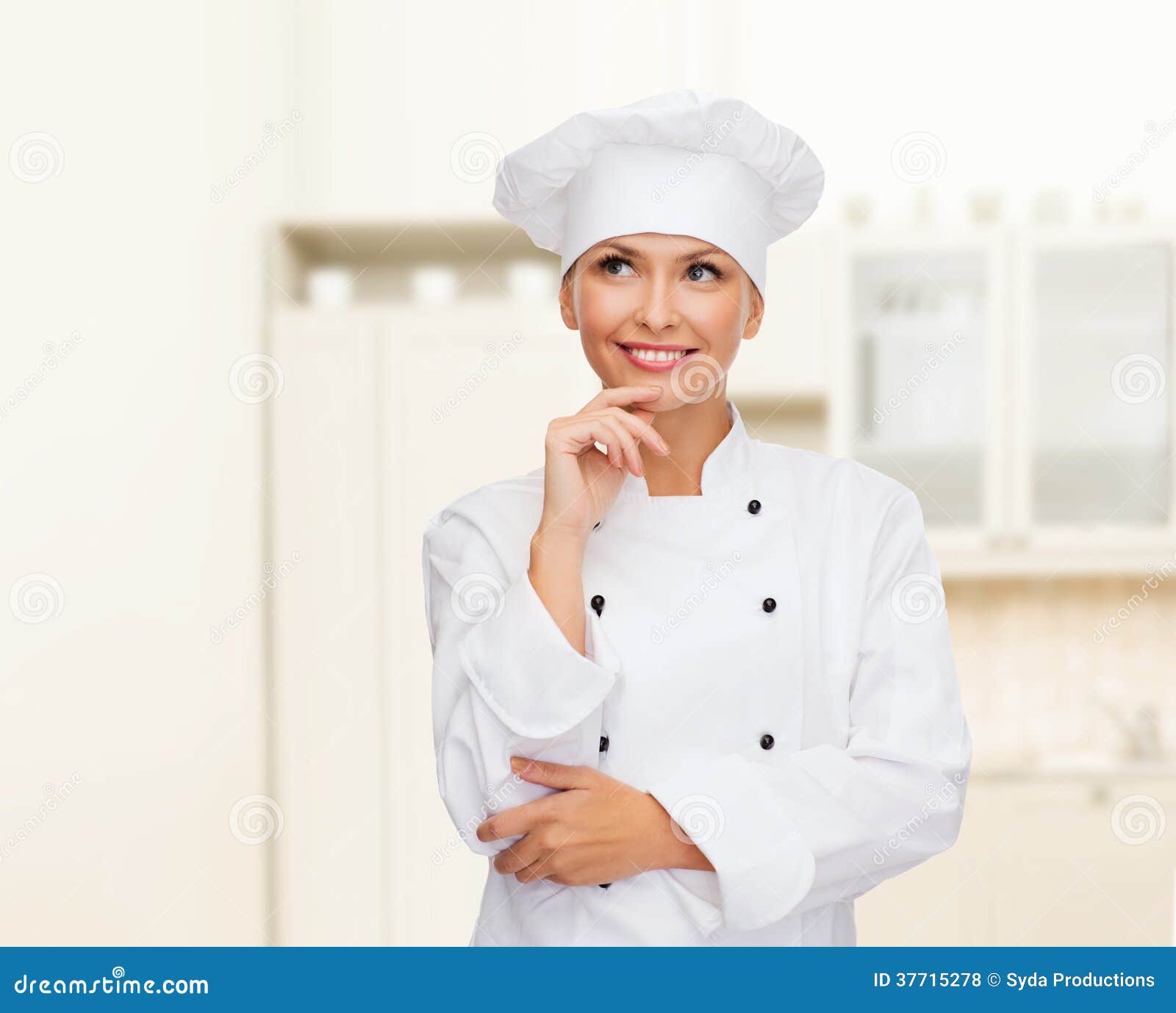 Smiling Female Chef Dreaming Stock Photo - Image of baker, adult: 37715278