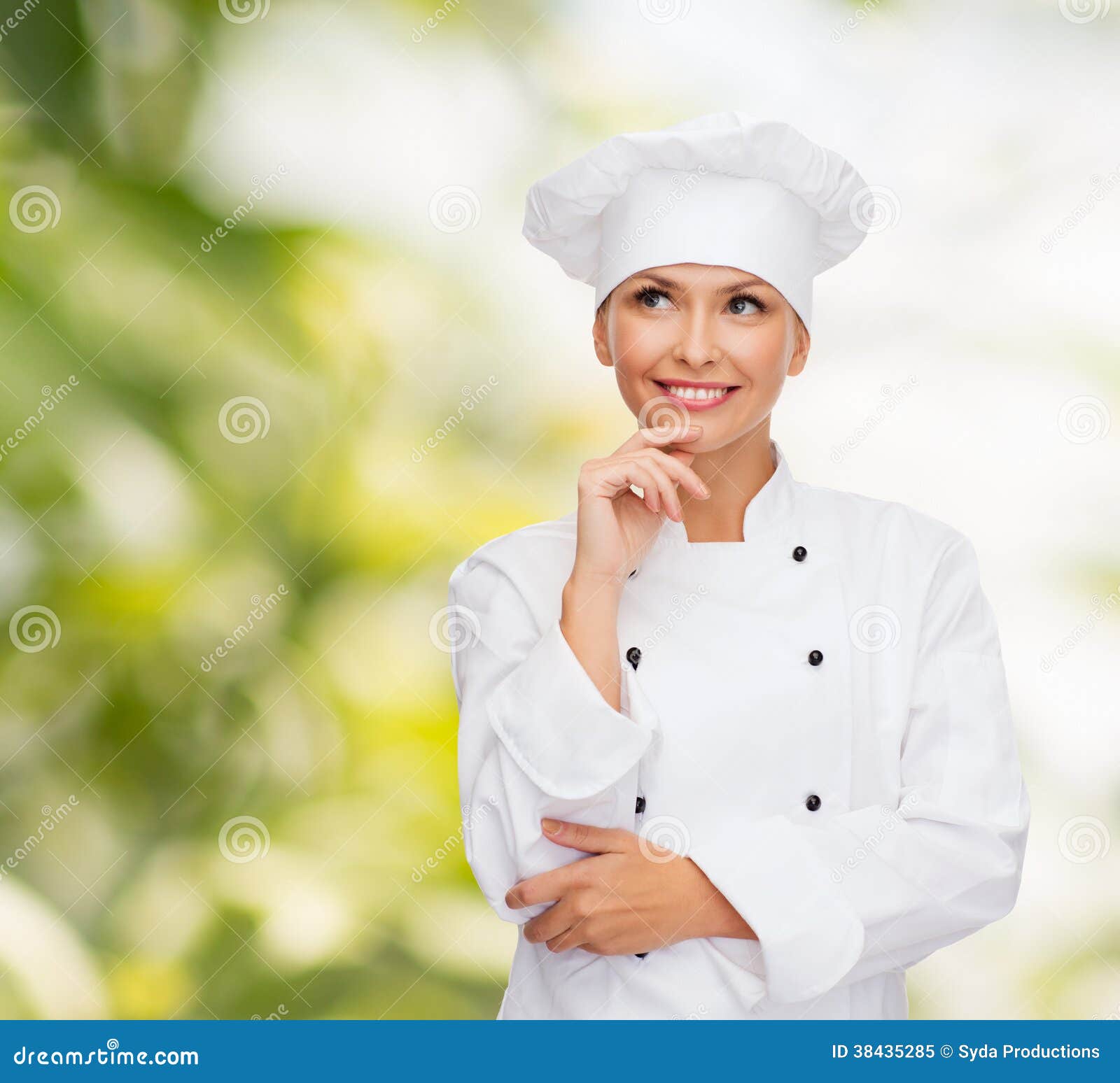 Smiling Female Chef Dreaming Stock Image - Image of natural, beautiful ...