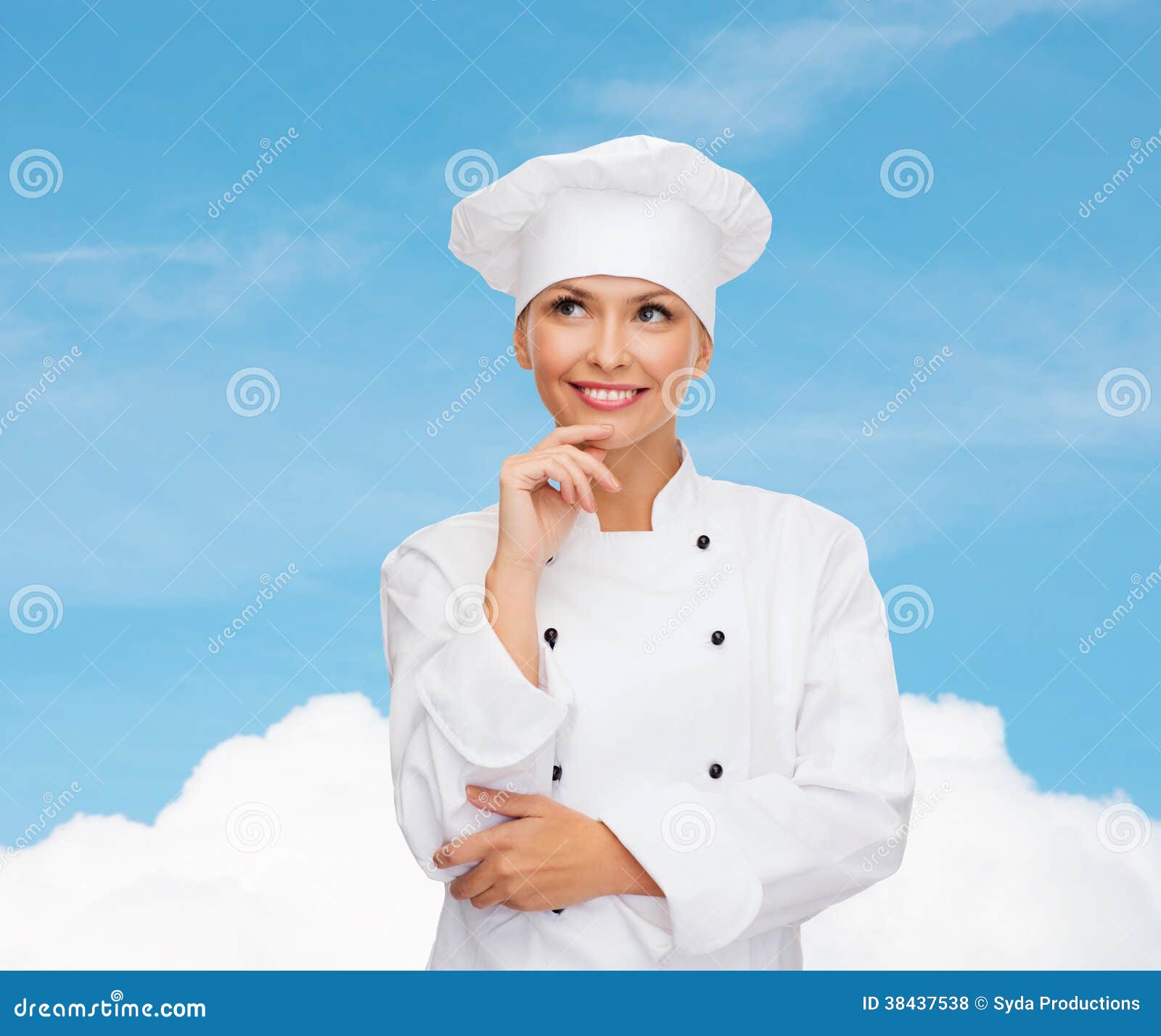 Smiling Female Chef Dreaming Stock Photo - Image of cooking, people ...