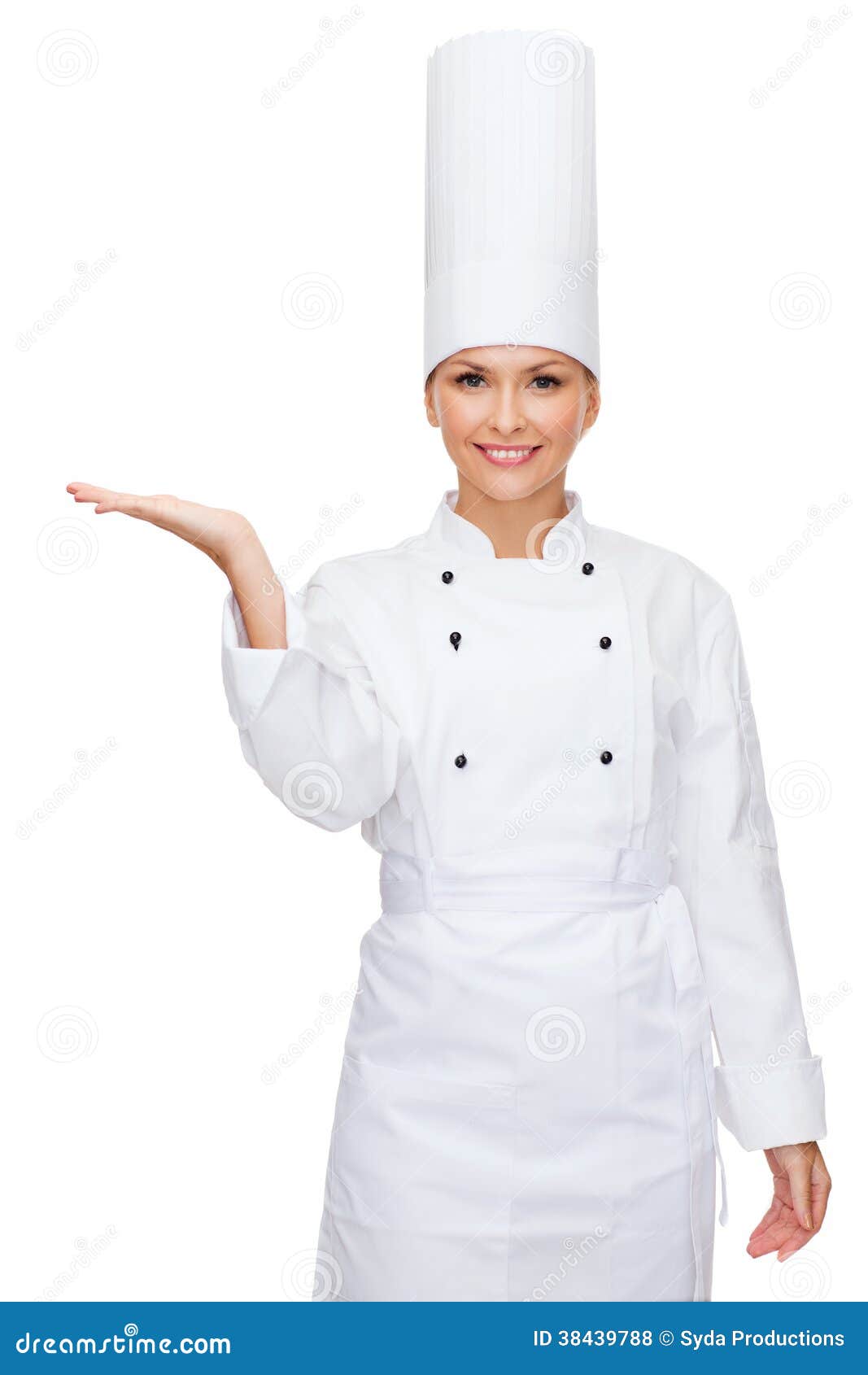 Smiling Female Chef Holding Something on Hand Stock Photo - Image of ...