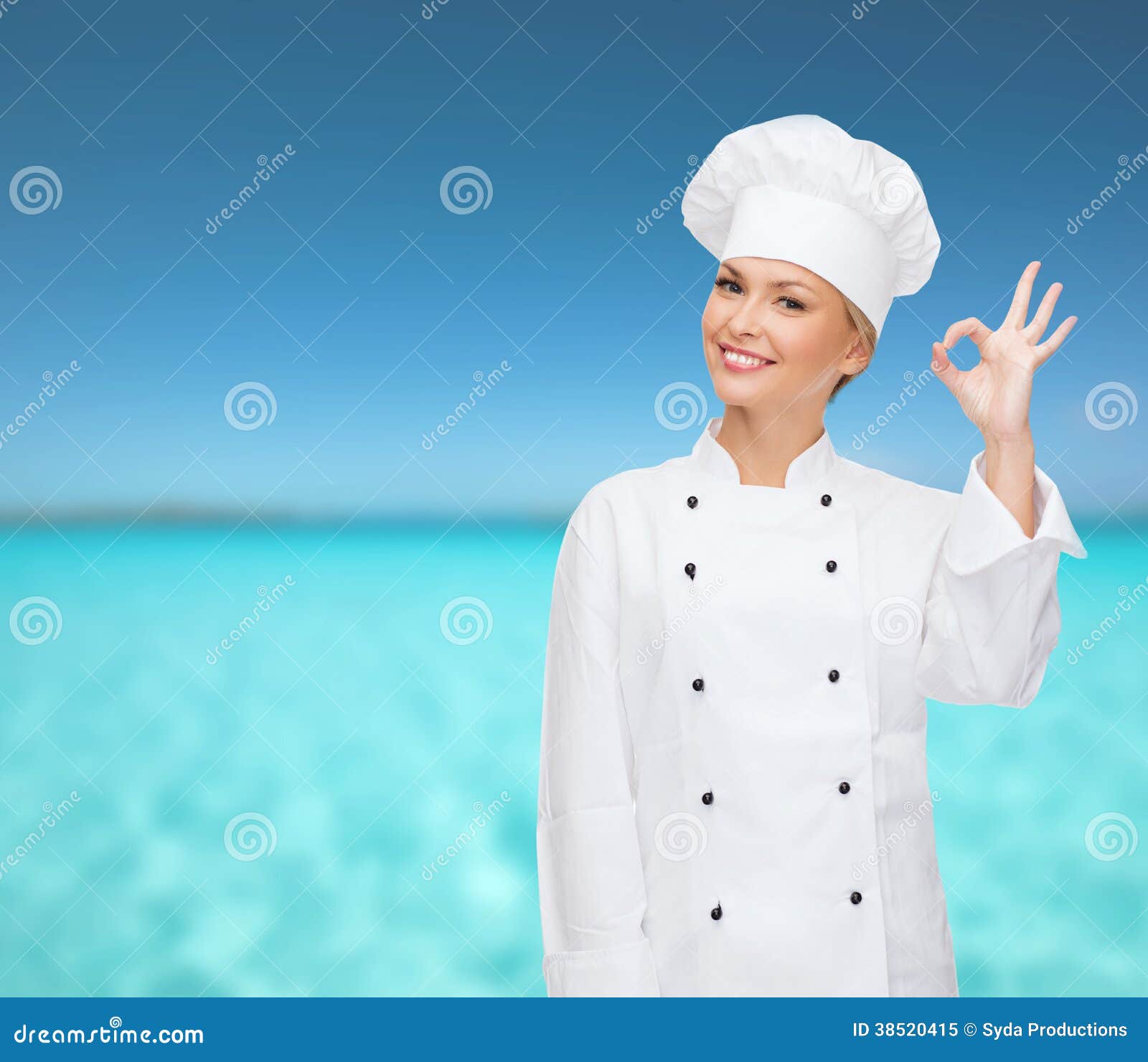 Smiling Female Chef Showing Ok Hand Sign Stock Image - Image of asian ...