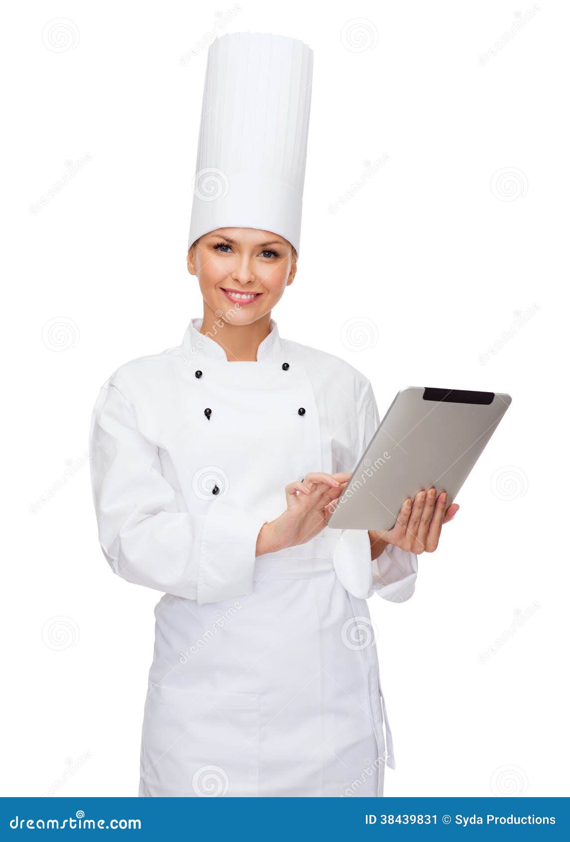 Smiling Female Chef with Tablet Pc Computer Stock Image - Image of ...