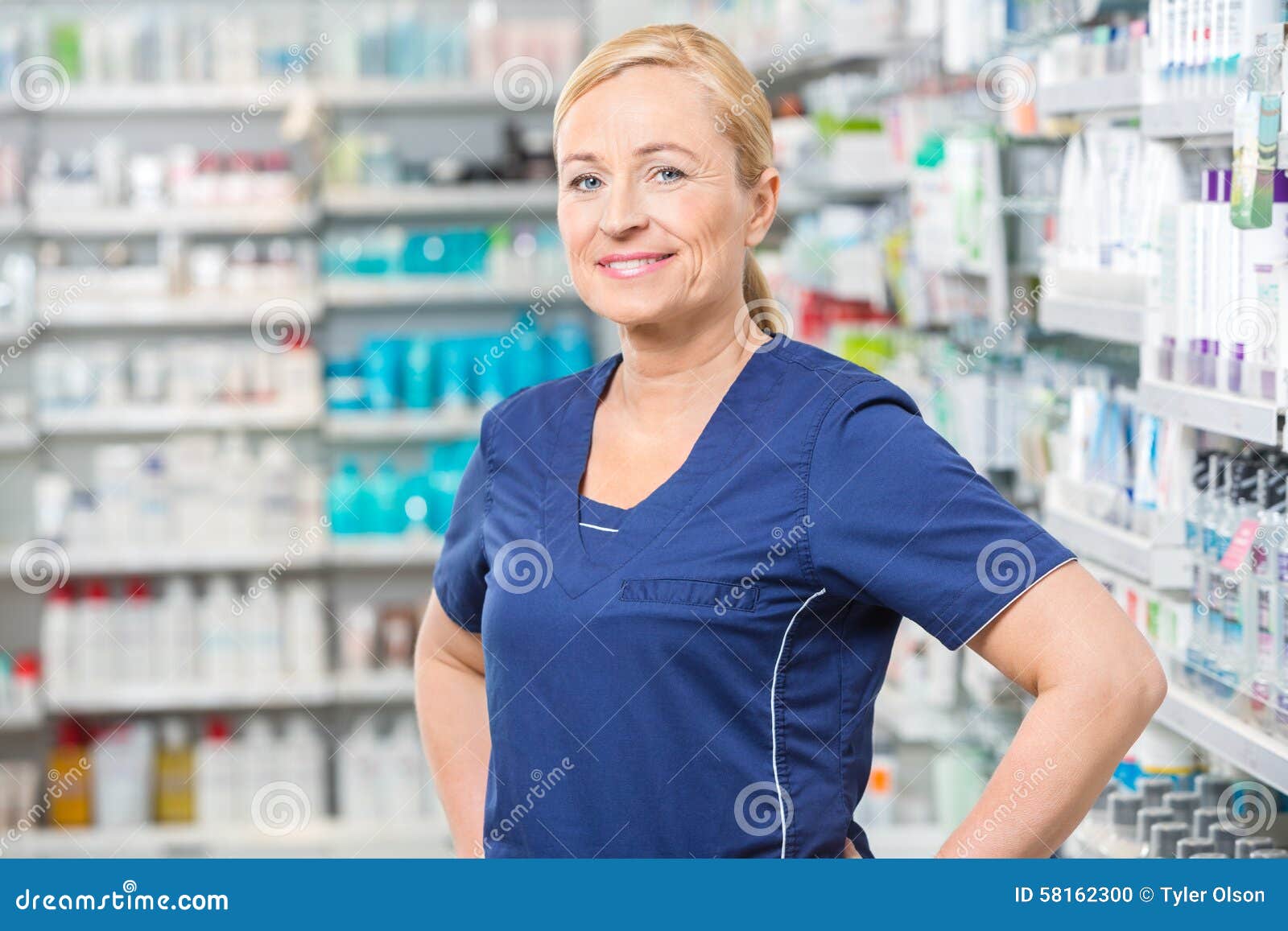 Smiling Female Chemist Standing in Pharmacy Stock Photo - Image of ...