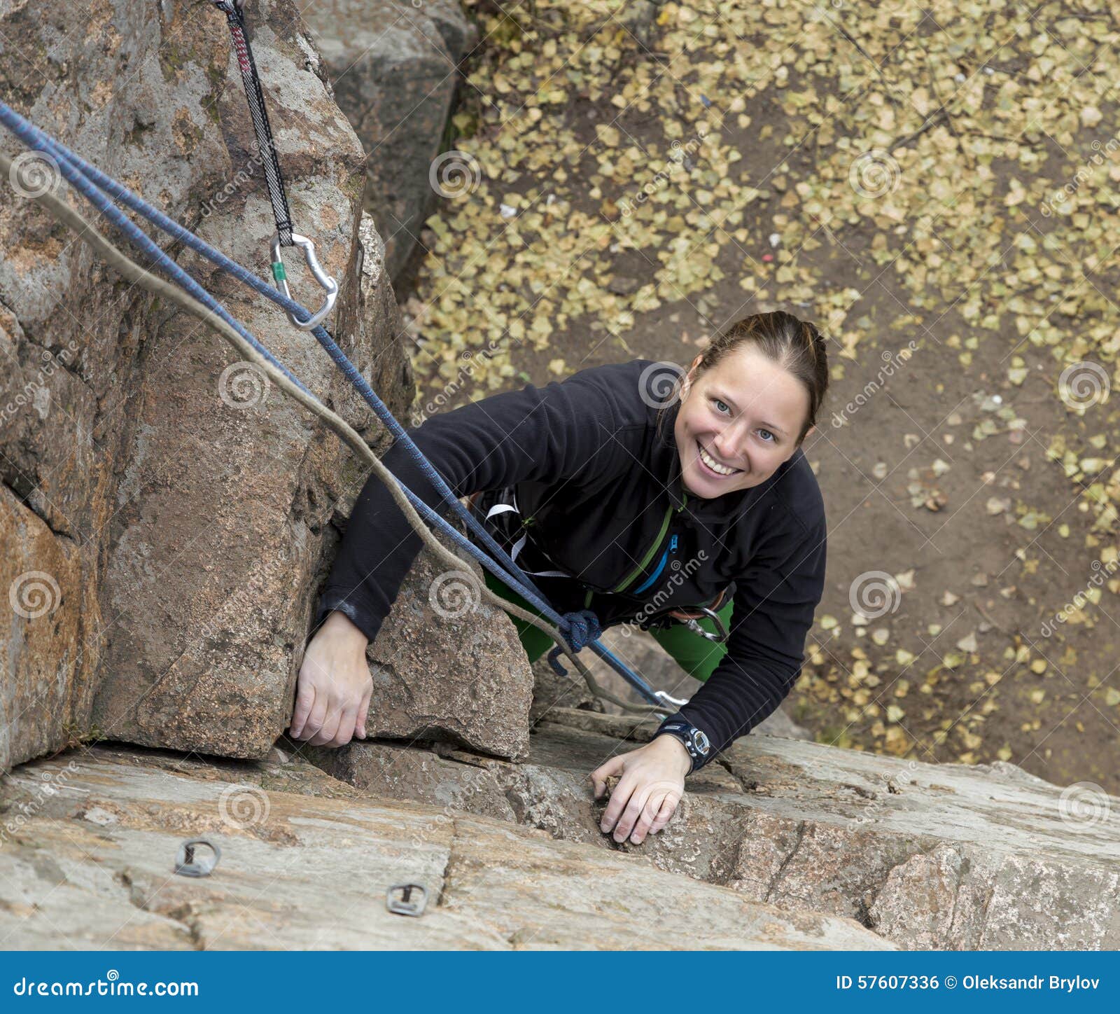 Smiling Female Climber and Her Ropes Stock Photo - Image of confidence ...