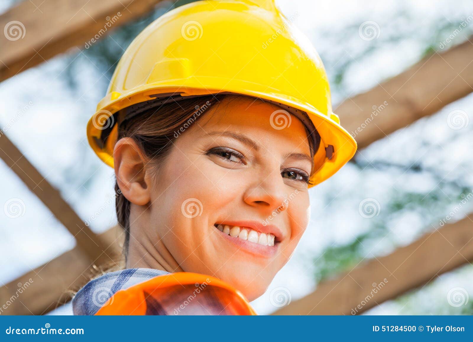 Smiling Female Construction Worker at Site Stock Photo - Image of ...