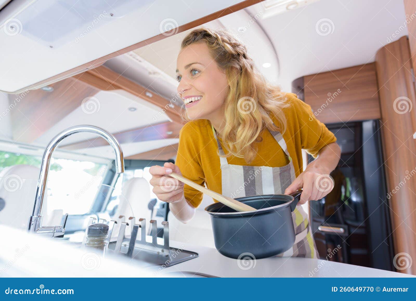 Smiling Female Cooking in Kitchen Stock Photo - Image of prepare ...