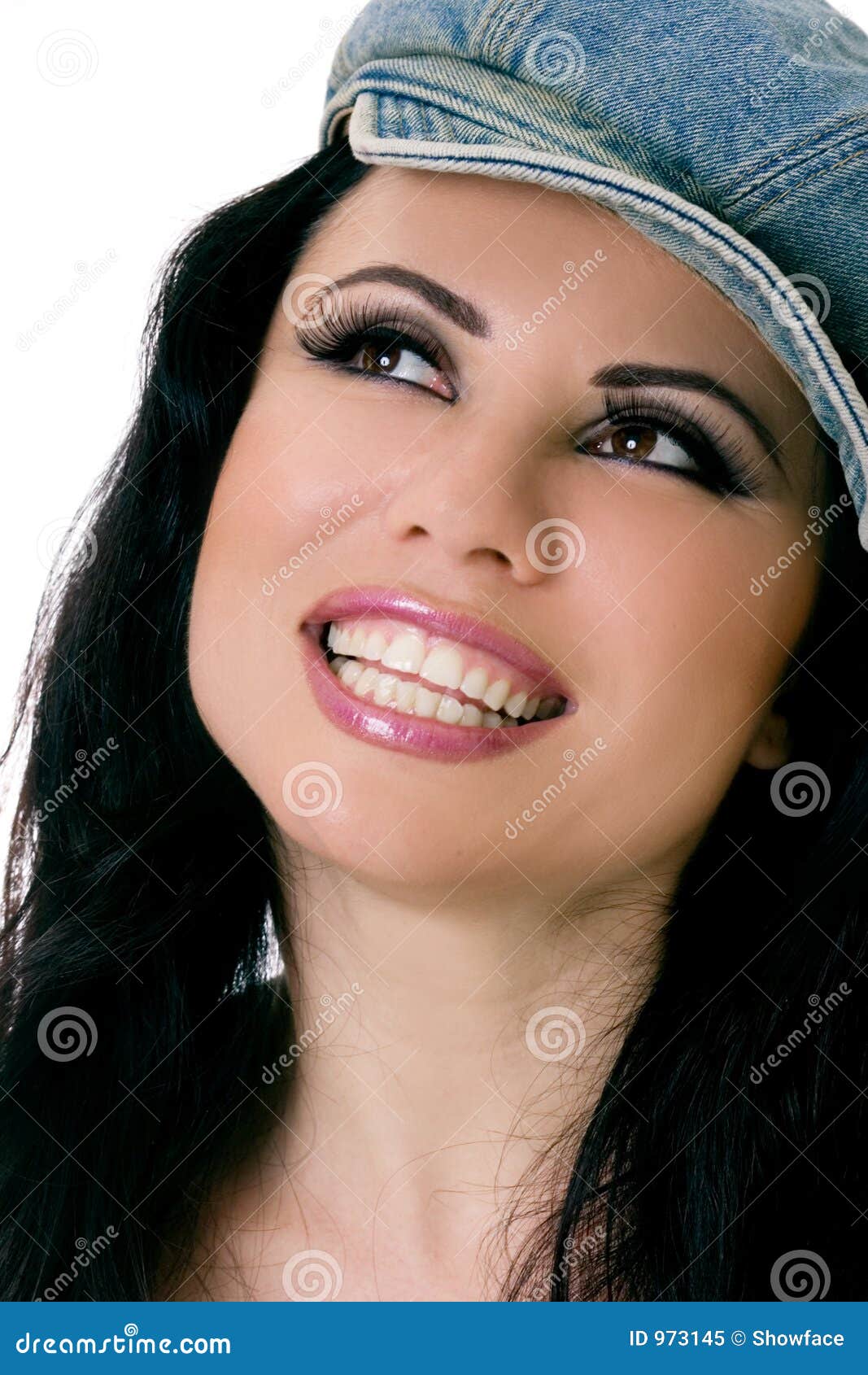 Smiling Female with Denim Hat Stock Image - Image of cosmetics ...
