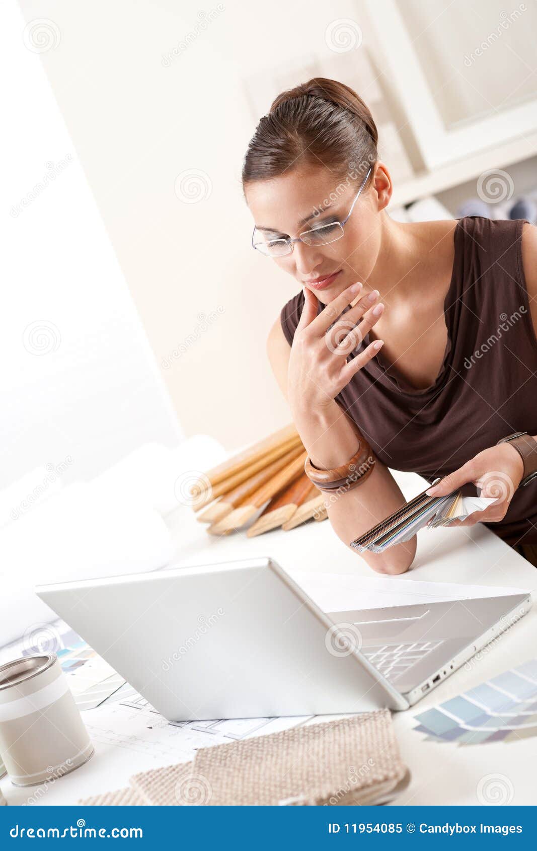 Smiling Female Designer with Color Swatch Stock Image - Image of ...