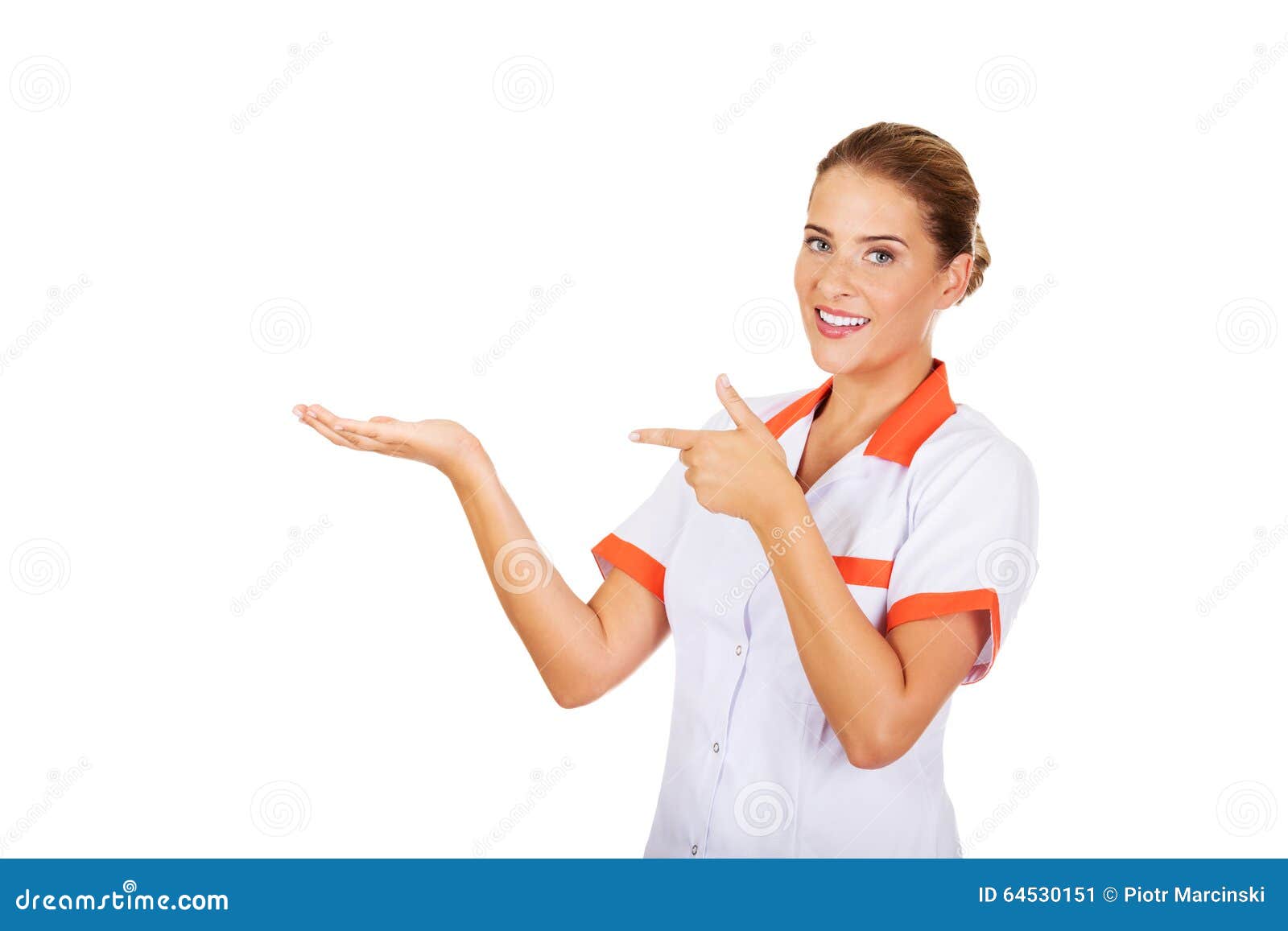 Smiling Female Doctor or Nurse Pointing at Something Stock Image ...
