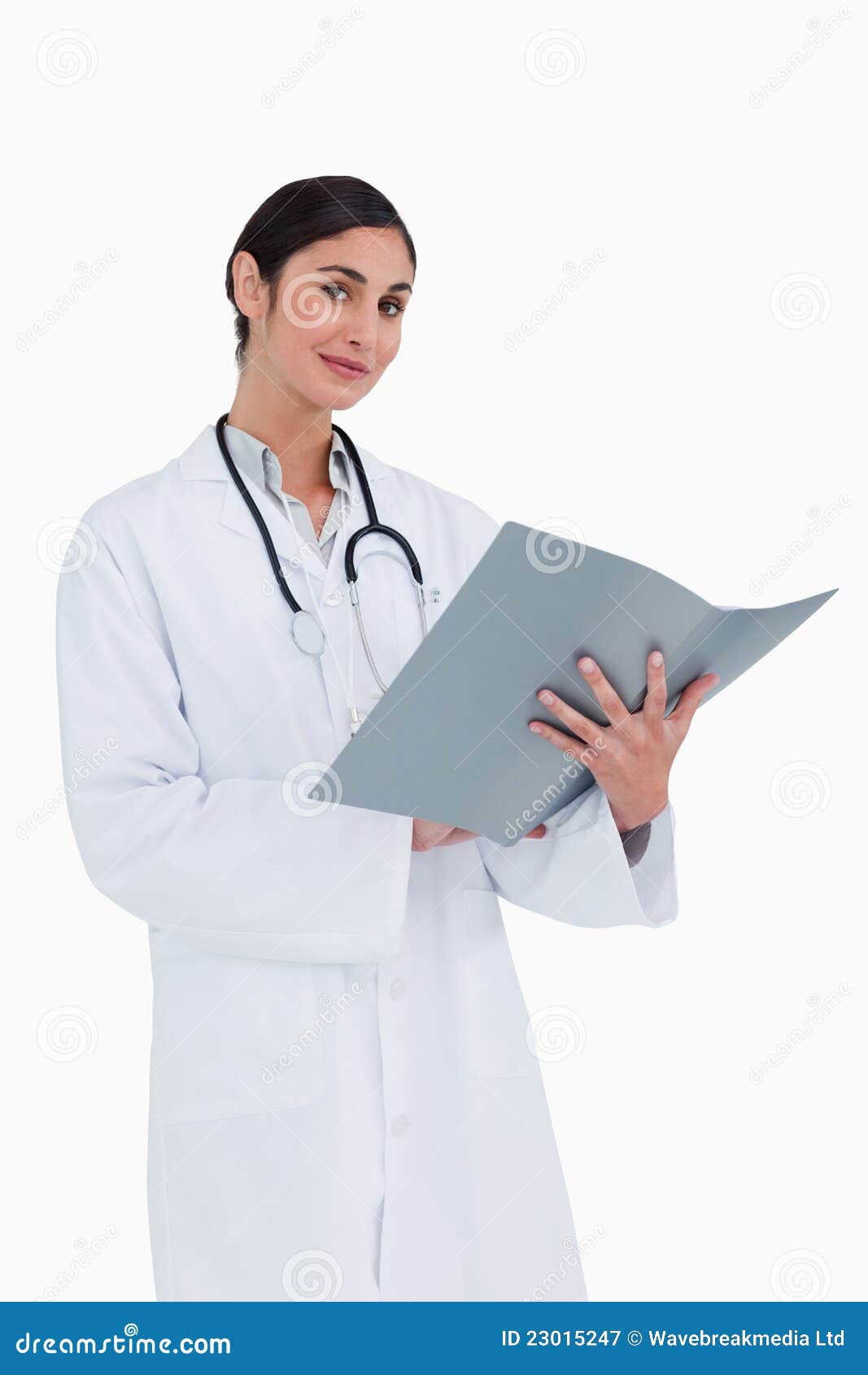 Smiling Female Doctor with Patients Record Stock Image - Image of exam ...