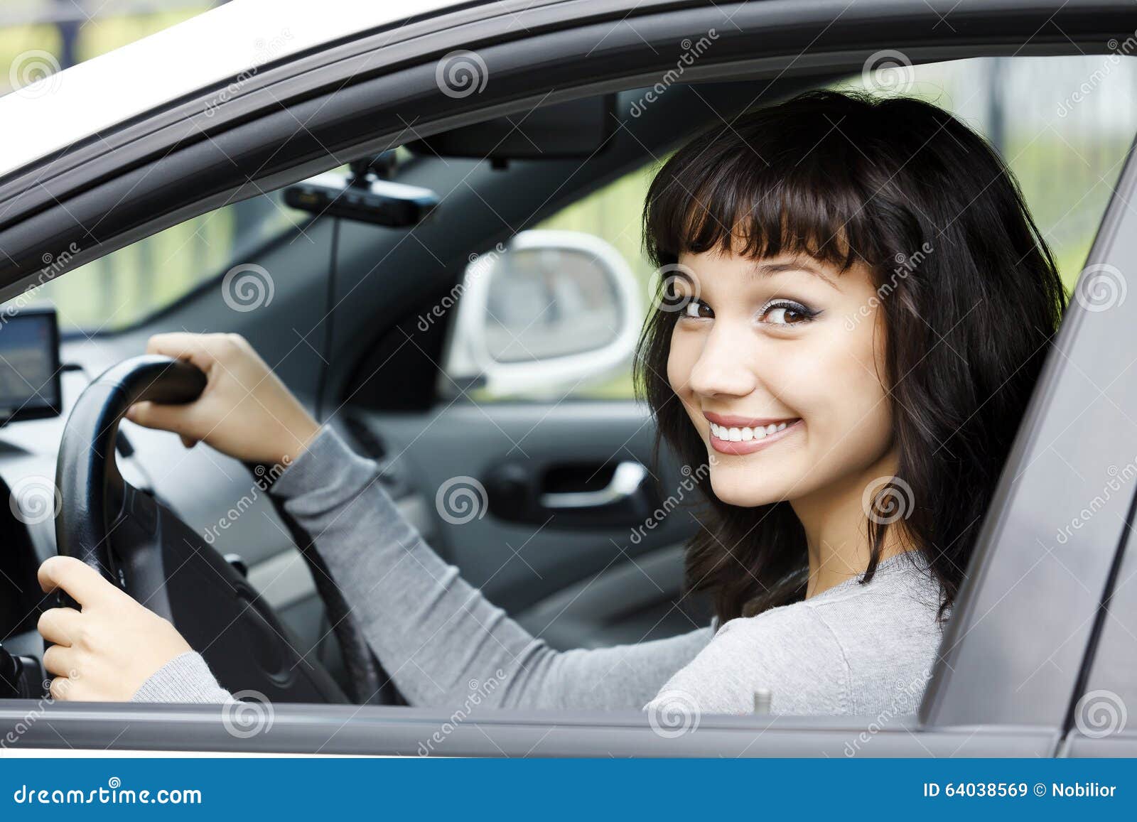 Smiling female driver stock image. Image of portrait - 64038569