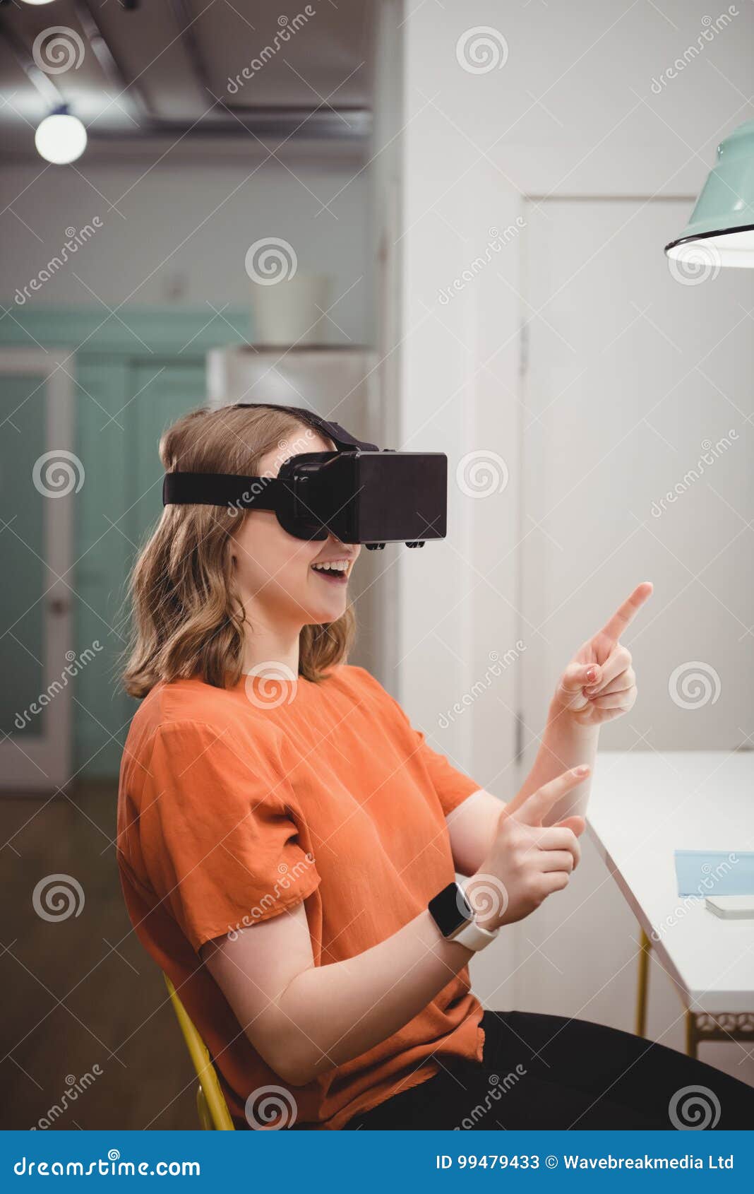 Female Executive Using Virtual Reality Headset in Office Stock Image ...