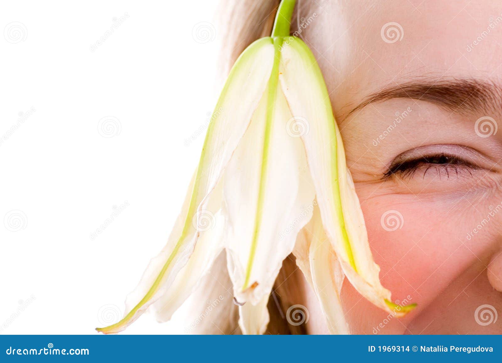 Smiling Female Face with Lily Stock Photo - Image of lady, delicate ...