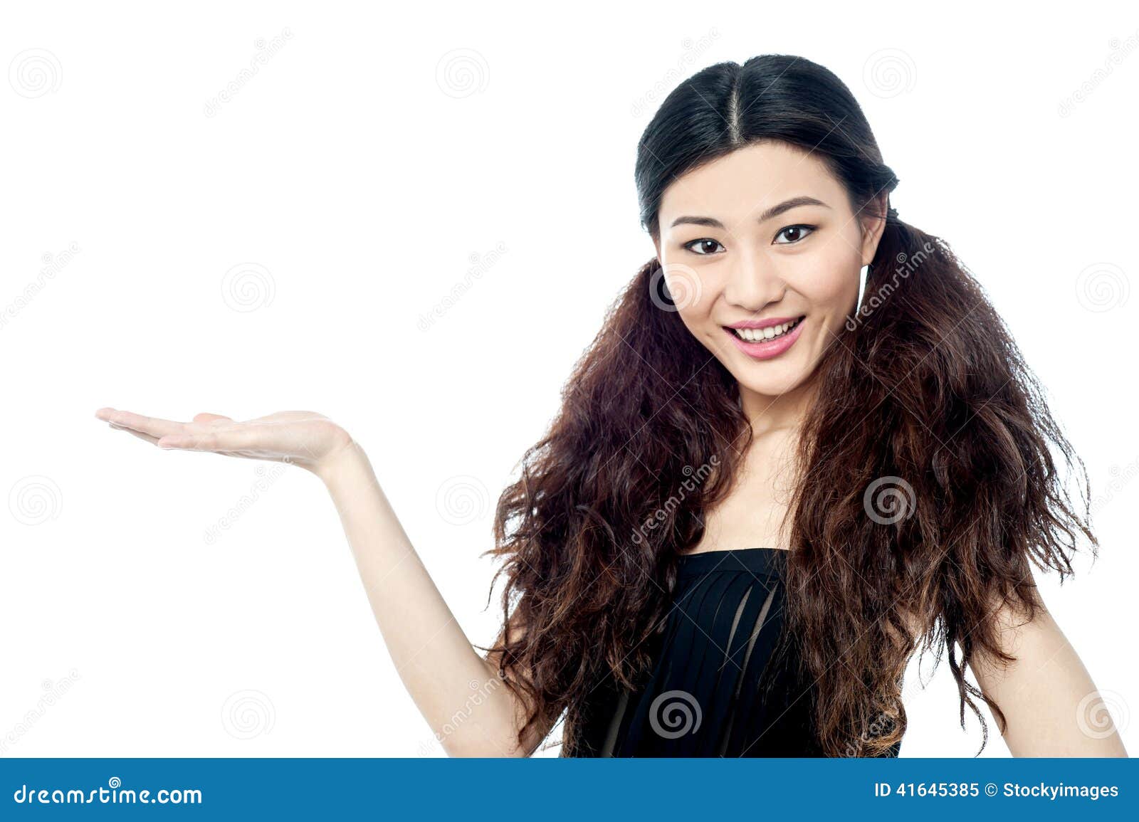 Smiling Female Model Presenting Something Stock Image - Image of ...