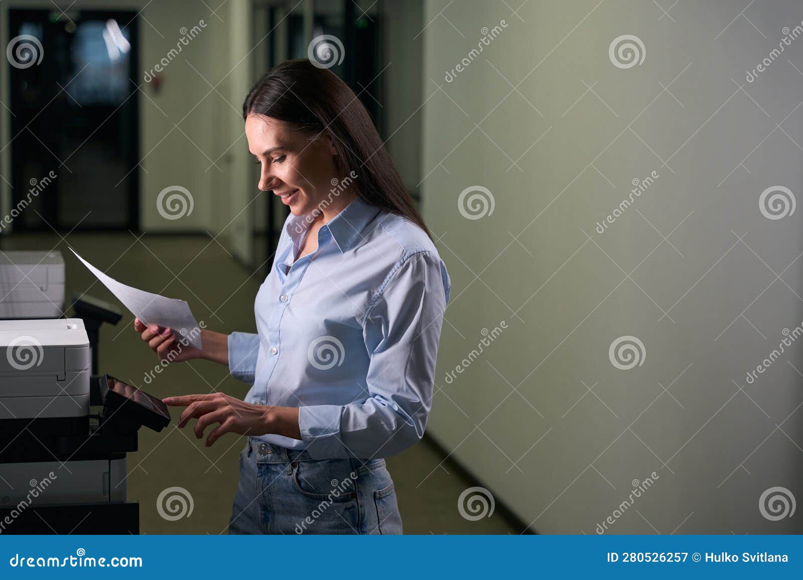 Pleased Corporate Worker Making Photocopies on Copier in Office ...