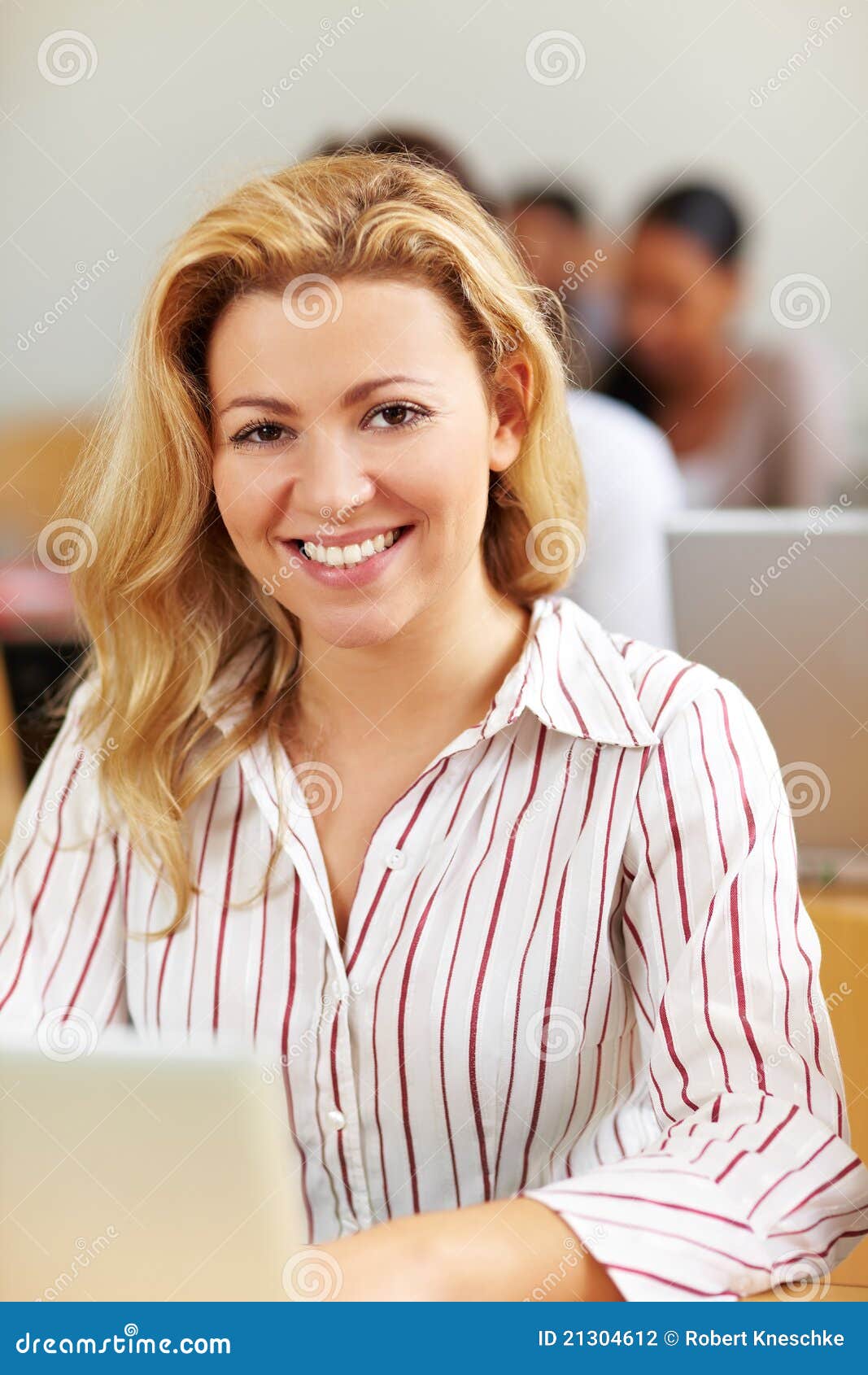 Smiling Female Student at Laptop Stock Photo - Image of classroom ...