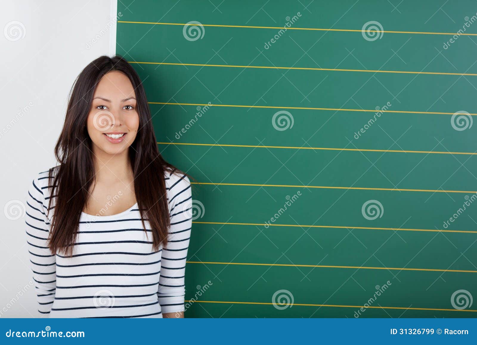 Smiling Female Student Standing beside Board Stock Image - Image of ...