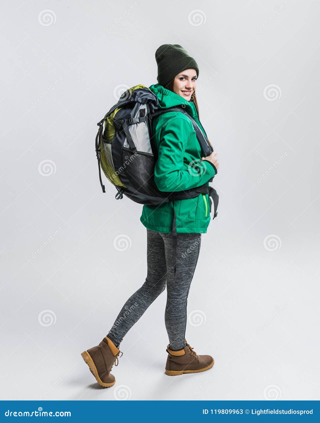 Smiling Female Traveler with Backpack, Stock Image - Image of person ...