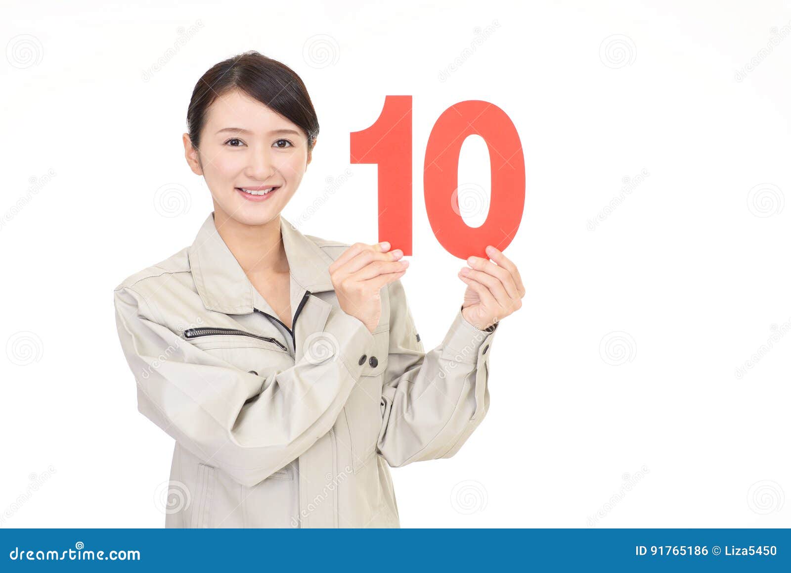 Smiling Female Worker with a Number Stock Photo - Image of mark ...