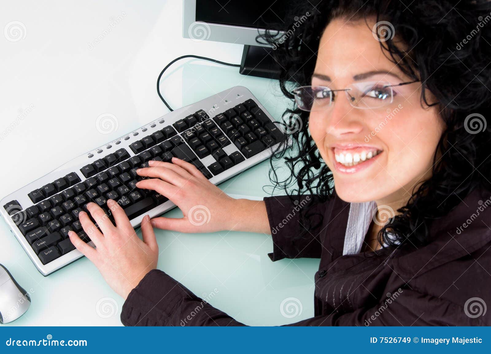 Smiling Female Working on Computer Stock Image - Image of concept ...