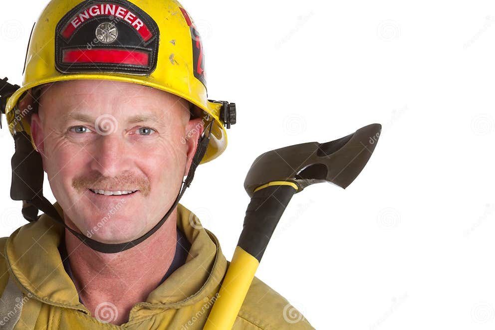 Smiling Fireman stock photo. Image of gloves, middle - 14099040