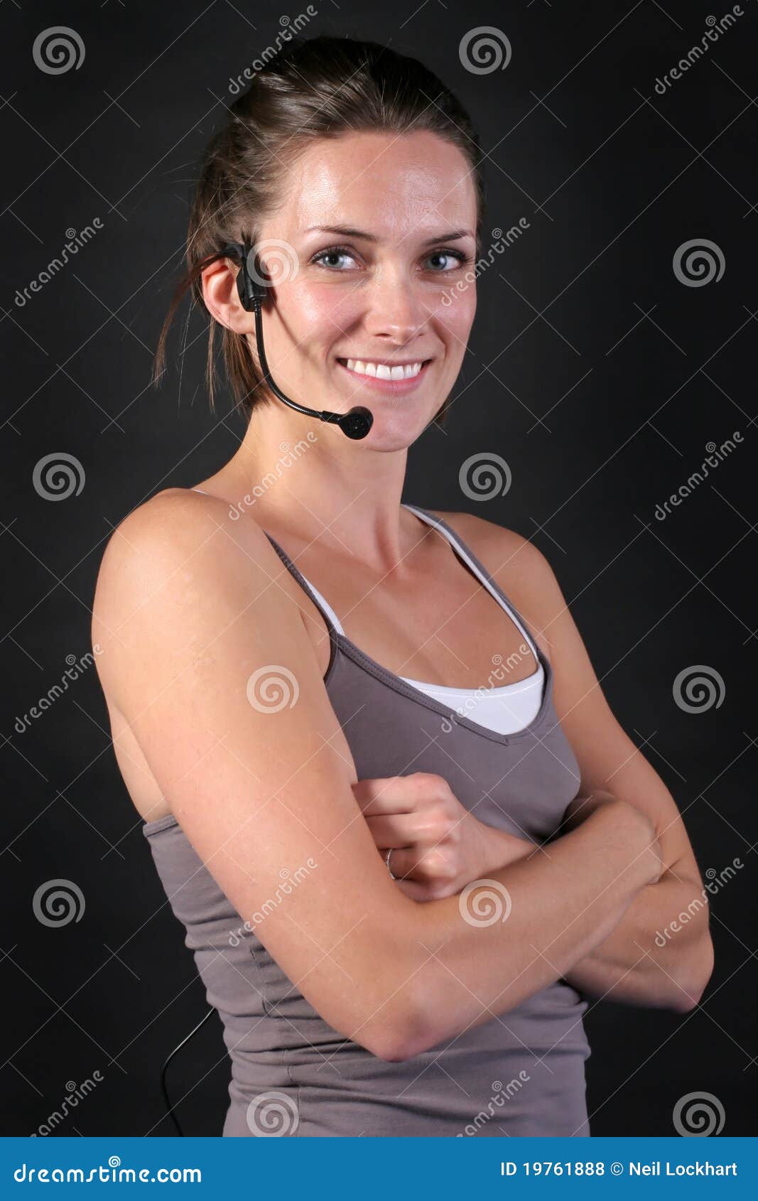 Smiling Fitness Instructor Wearing Headset Stock Photo - Image of ...