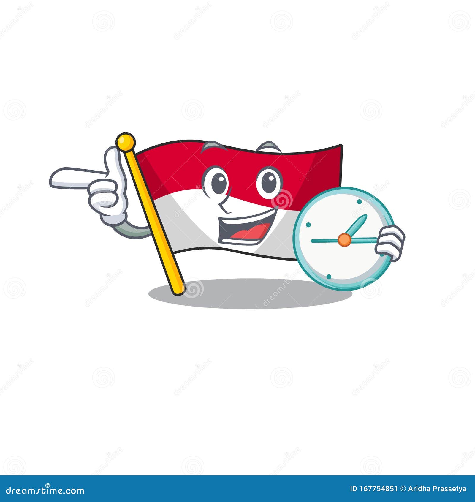 Smiling Flag Monaco Scroll Cartoon Character Style with Clock Stock ...