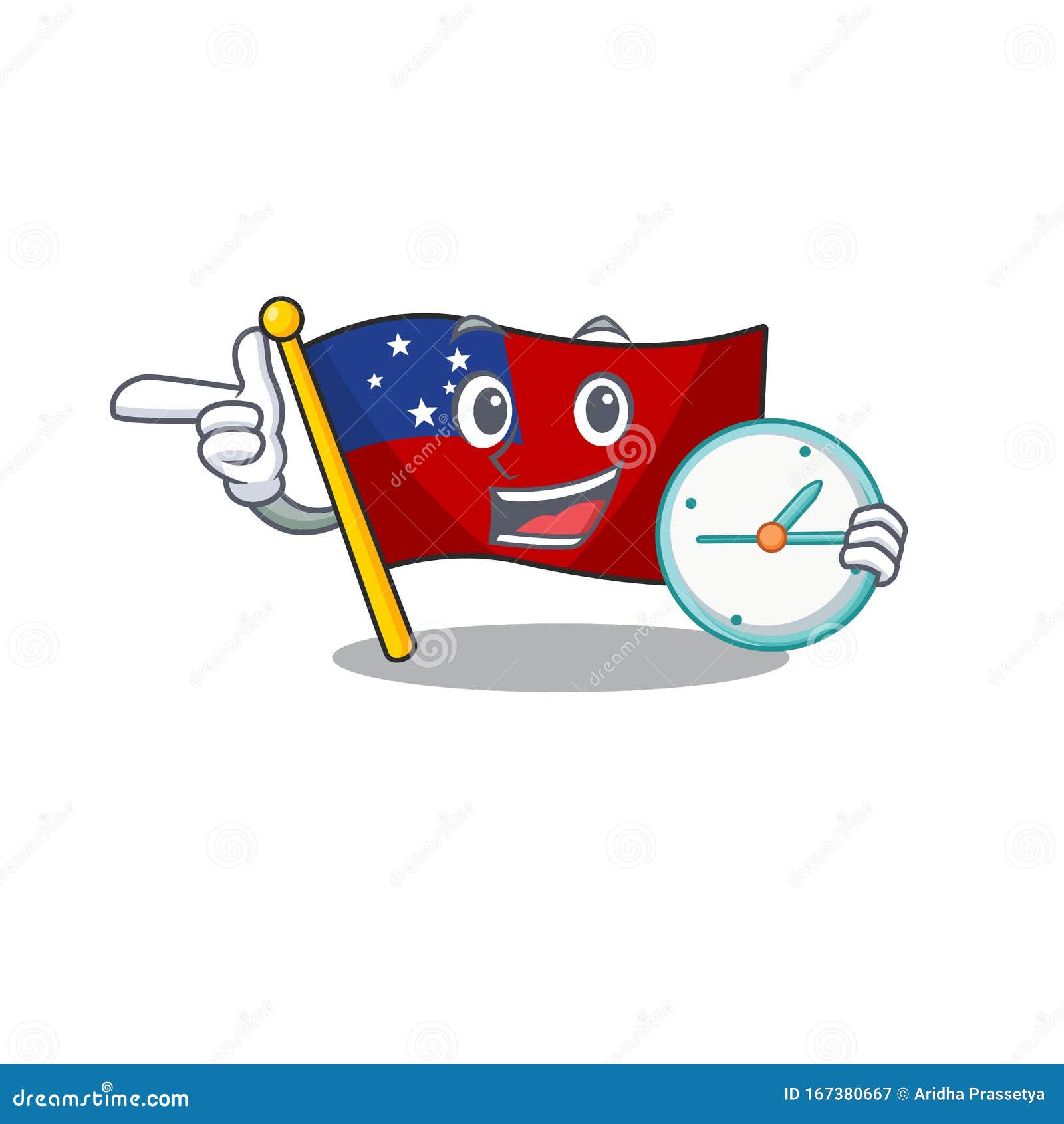 Smiling Flag Samoa Scroll Cartoon Character Style with Clock Stock ...