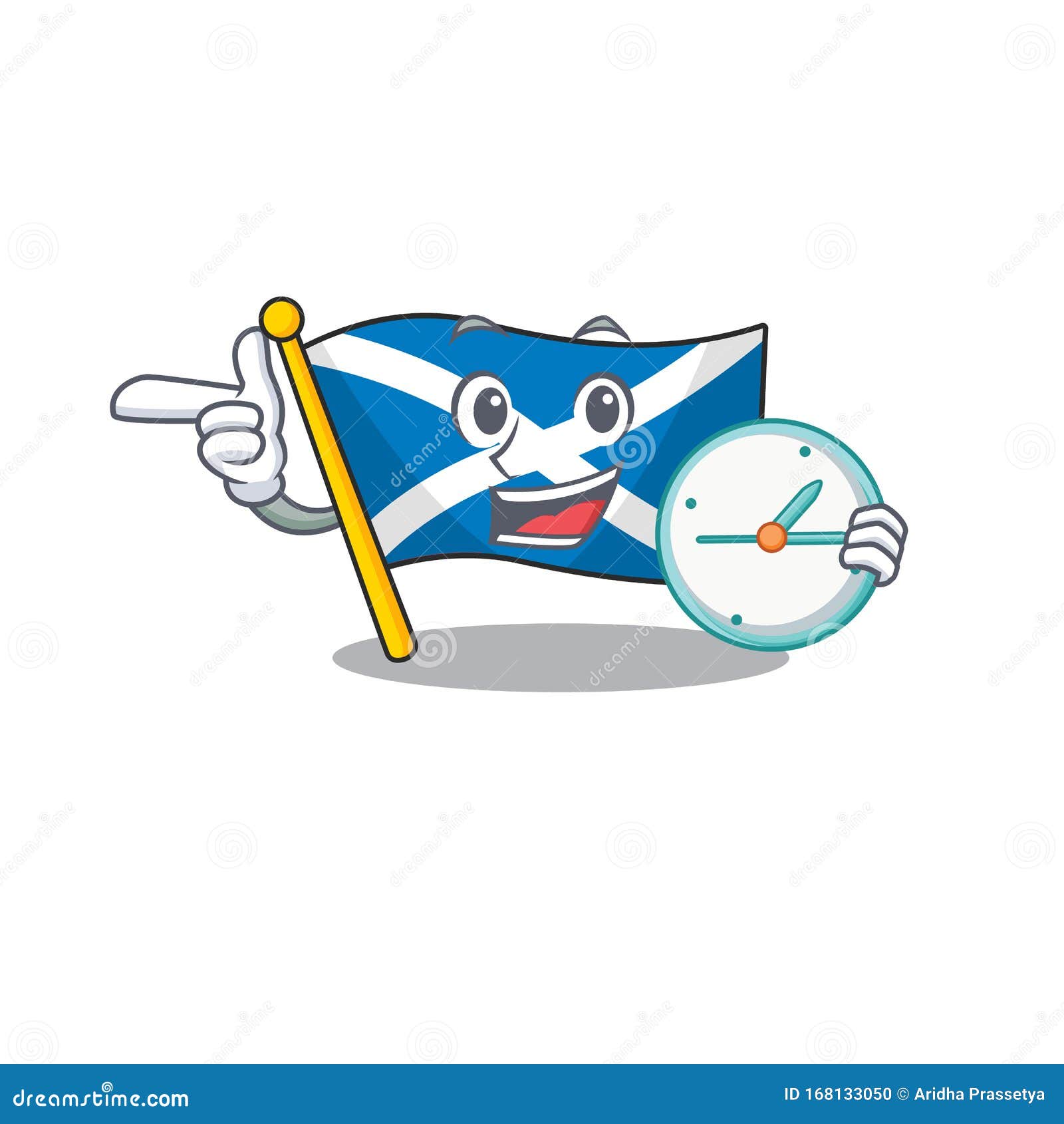 Smiling Flag Scotland Scroll Cartoon Character Style with Clock Stock ...