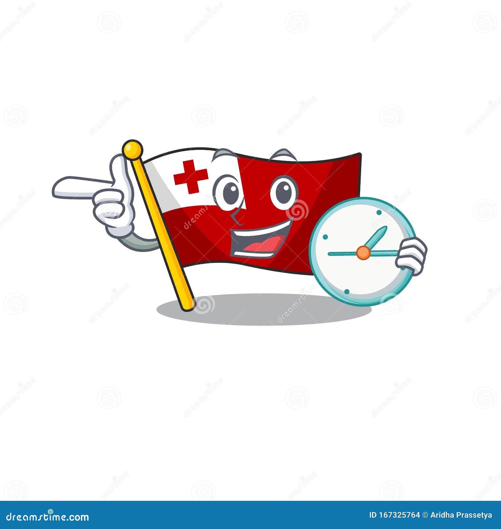 Smiling Flag Tonga Scroll Cartoon Character Style with Clock Stock ...