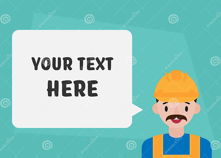 Smiling Flat Style Construction Worker Character with Speech Bubble for ...