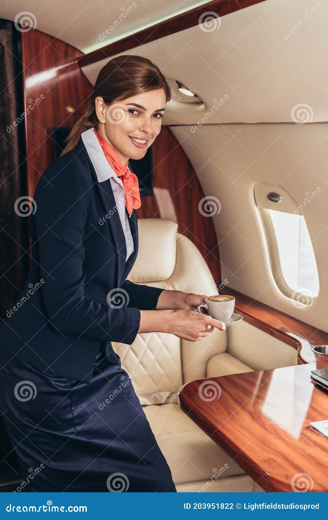Smiling Flight Attendant in Uniform Looking Stock Photo - Image of ...