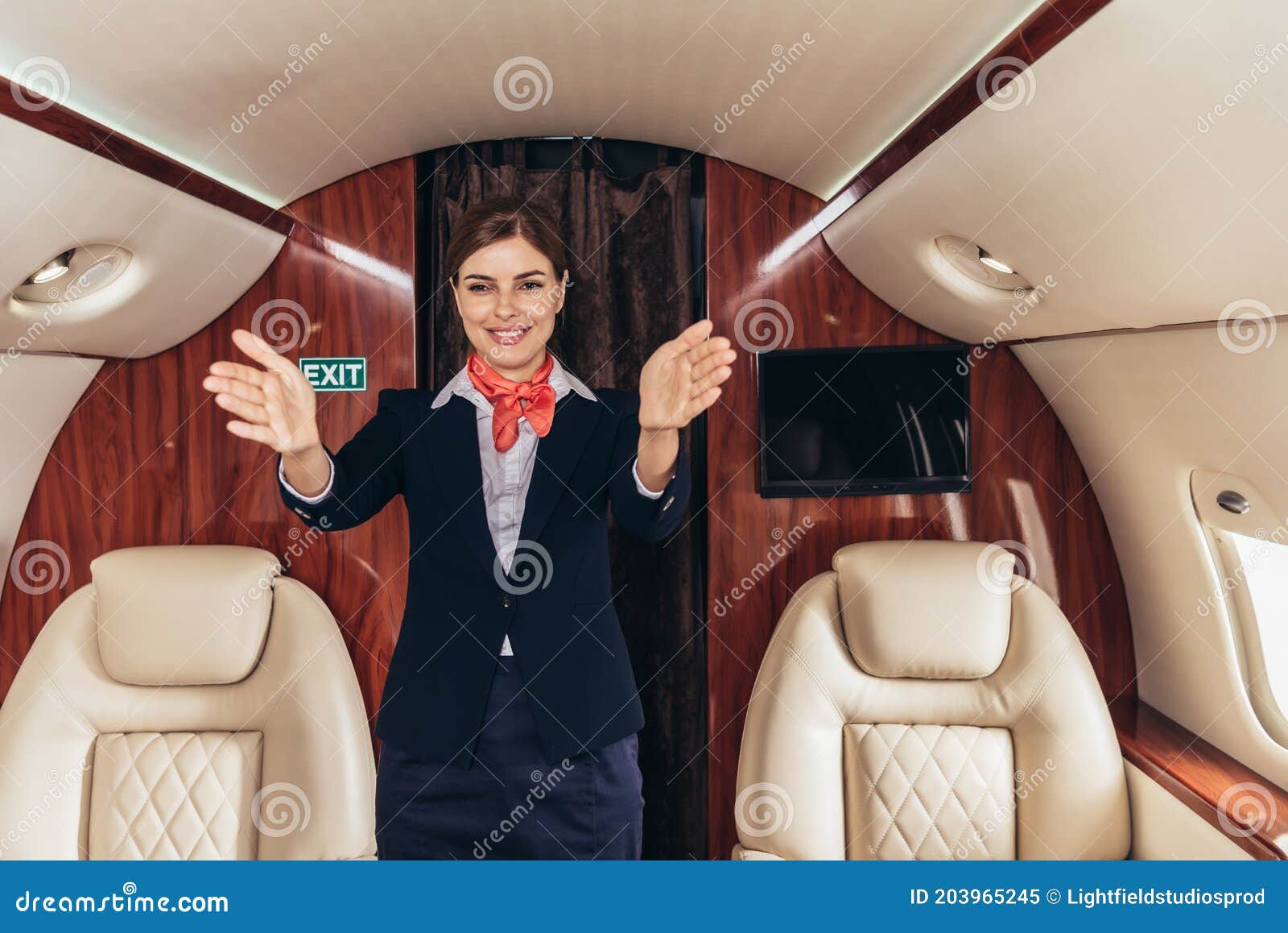 Smiling Flight Attendant in Uniform with Stock Image - Image of crew ...