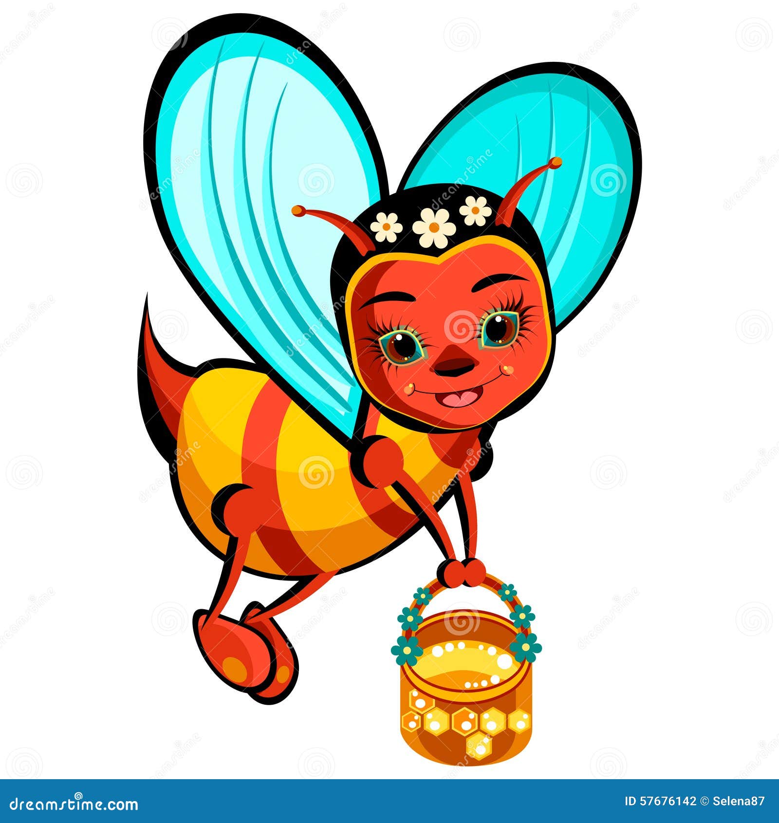 Smiling flying bee stock vector. Illustration of character - 57676142