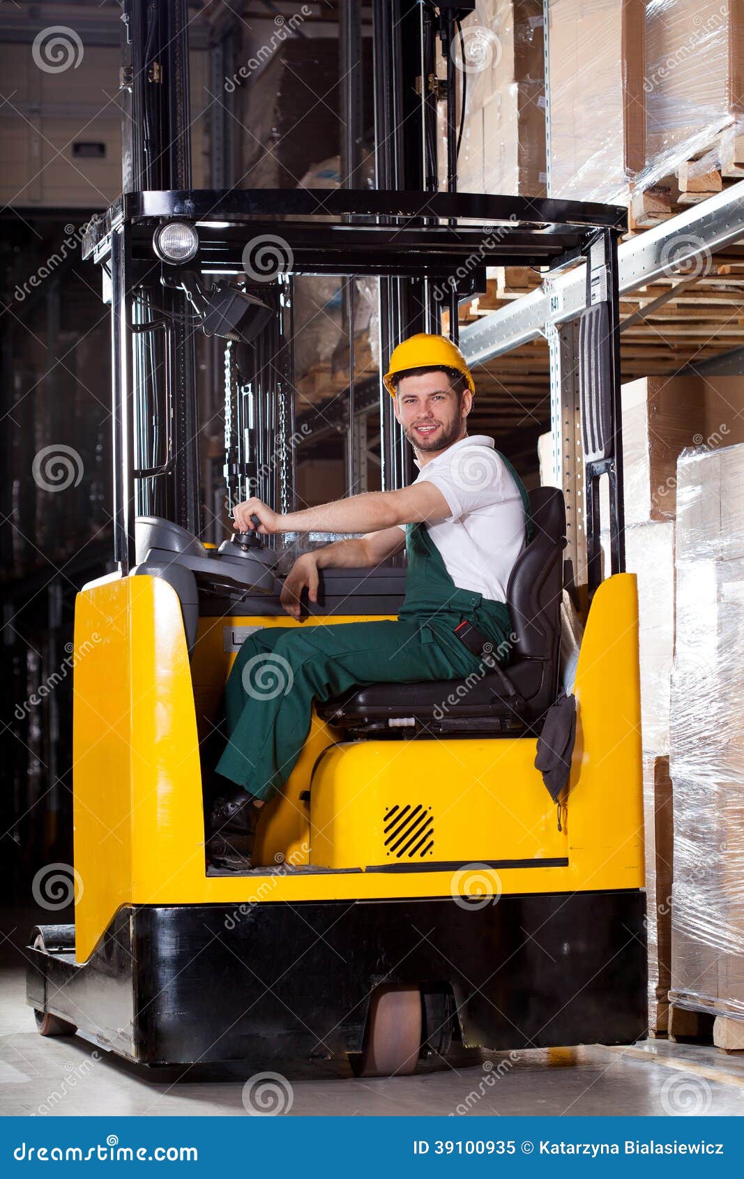 Smiling forklift driver stock image. Image of helmet - 39100935
