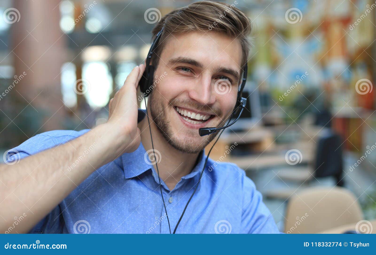 Smiling Friendly Handsome Young Male Call Centre Operator. Stock Photo ...