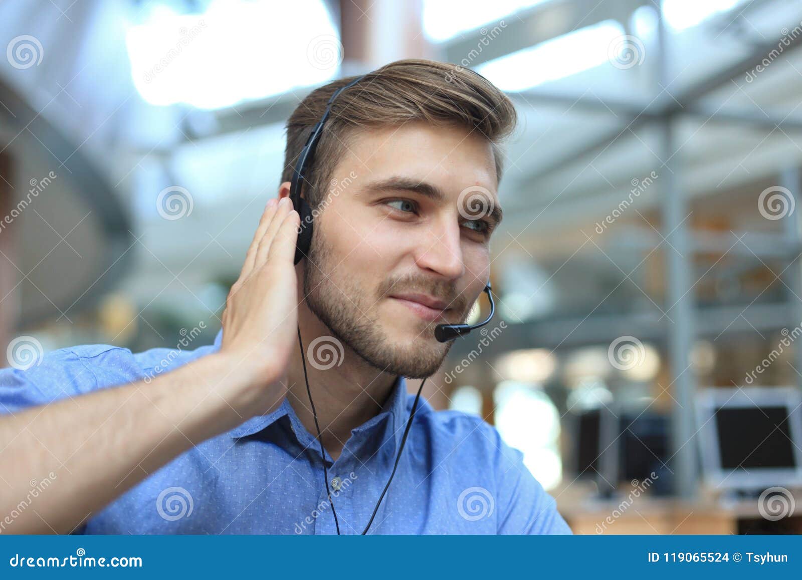 Smiling Friendly Handsome Young Male Call Centre Operator. Stock Photo ...