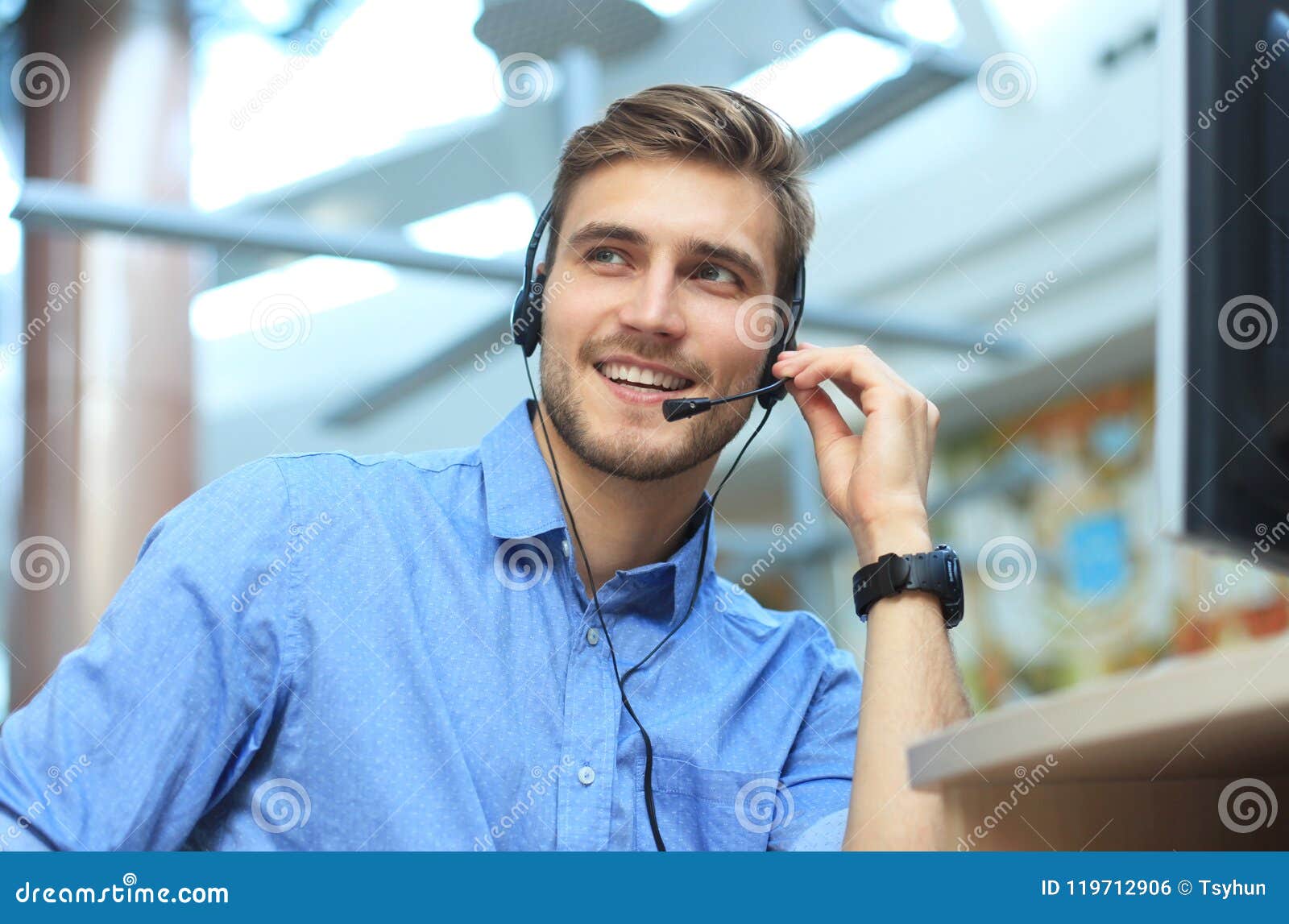 Smiling Friendly Handsome Young Male Call Centre Operator. Stock Photo ...