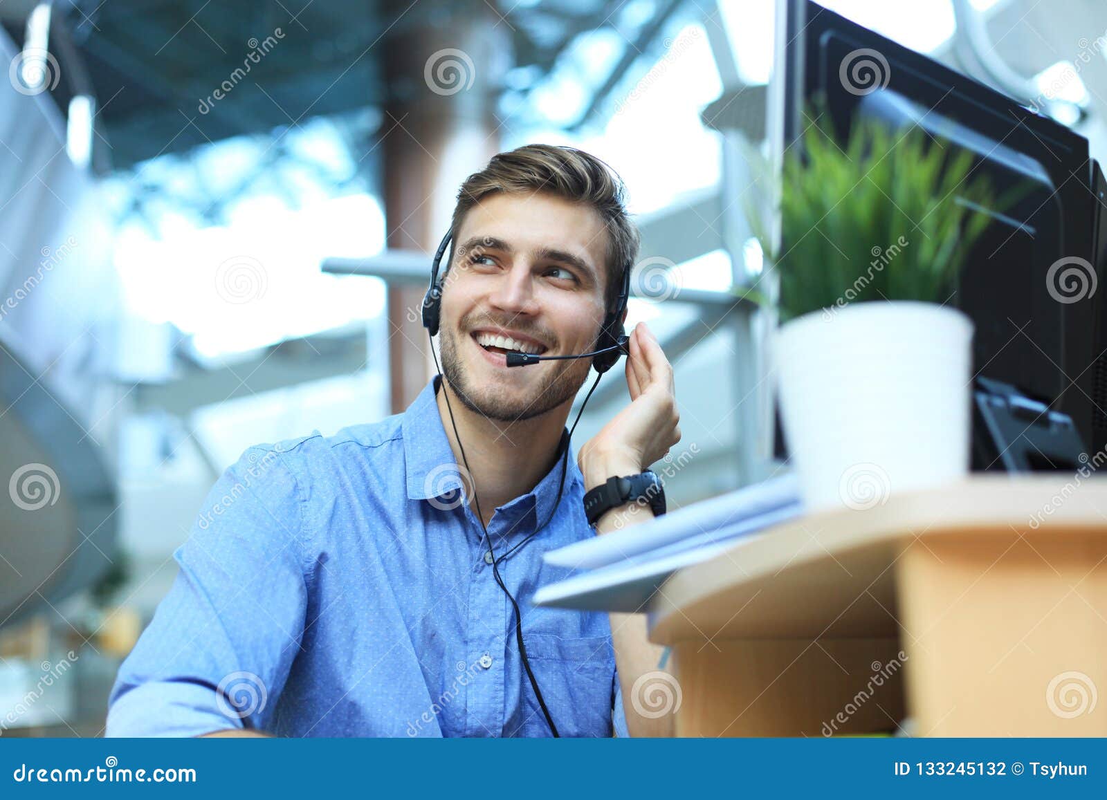 Smiling Friendly Handsome Young Male Call Centre Operator. Stock Photo ...