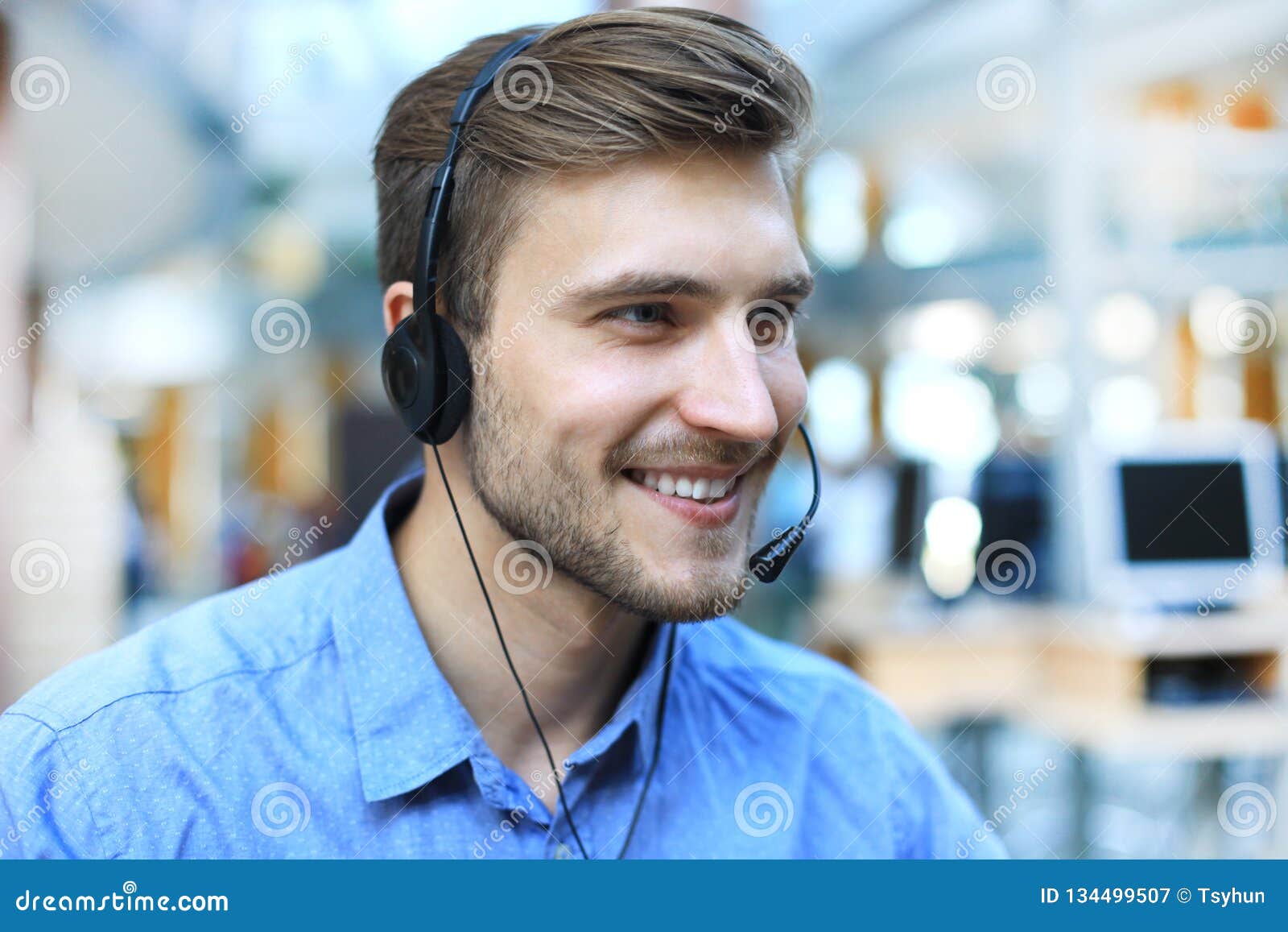 Smiling Friendly Handsome Young Male Call Centre Operator. Stock Image ...