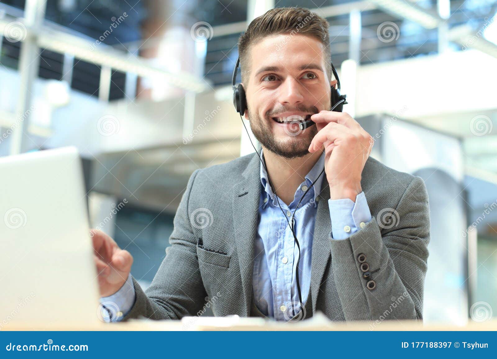 Smiling Friendly Handsome Young Male Call Centre Operator Stock Image ...