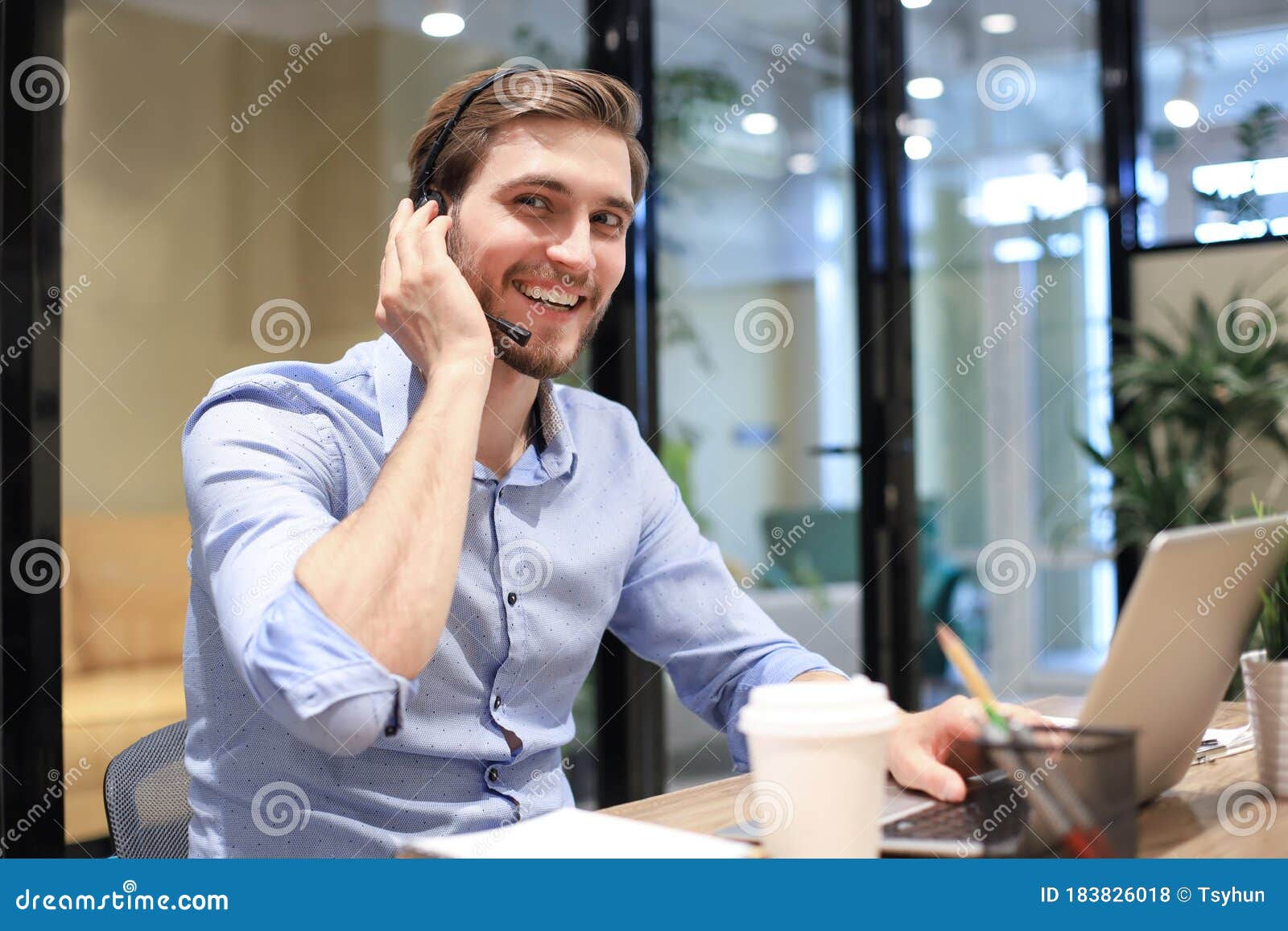 Smiling Friendly Handsome Young Male Call Centre Operator Stock Photo ...