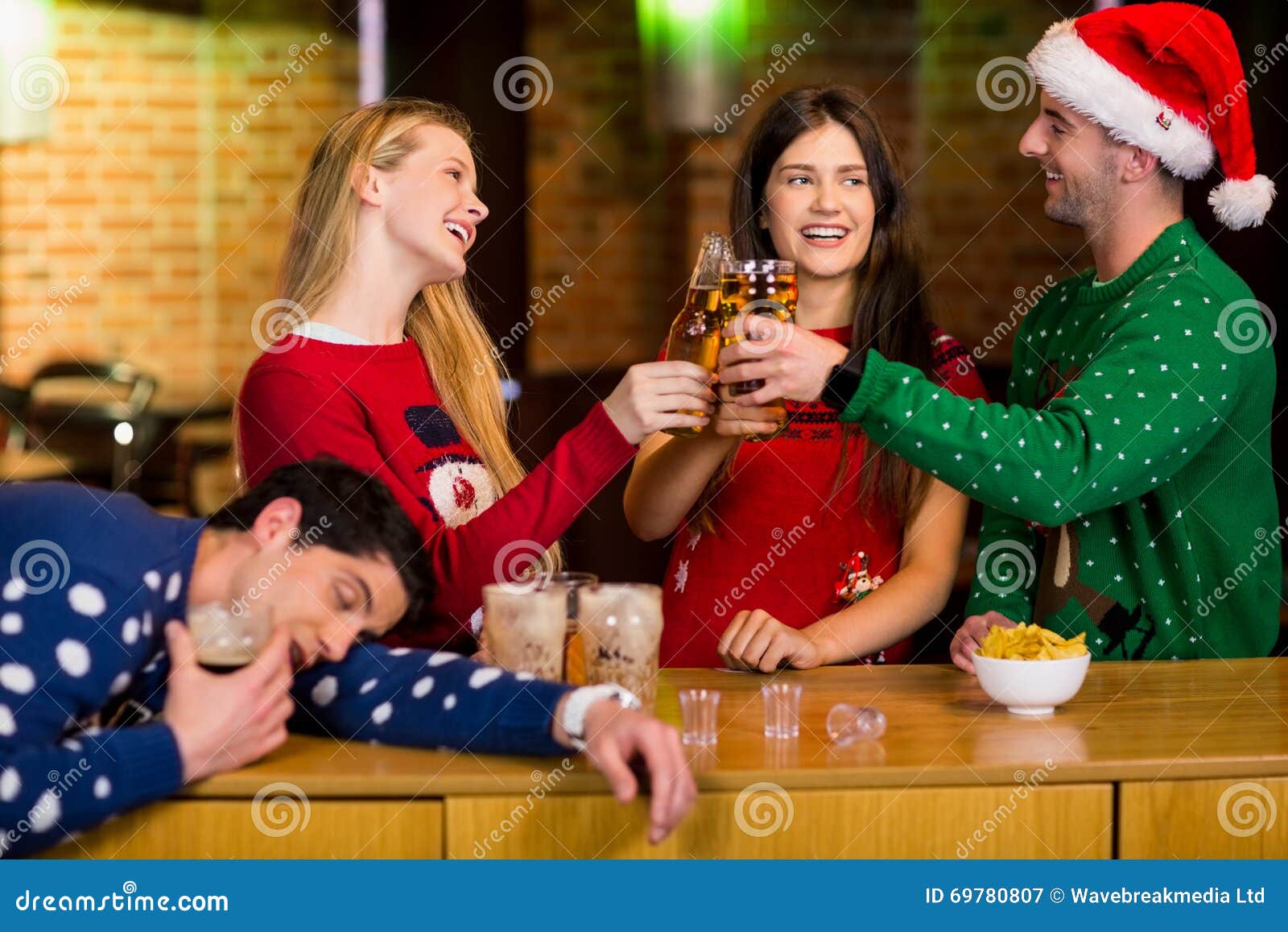 Smiling Friends with Christmas Accessory Stock Image - Image of ...
