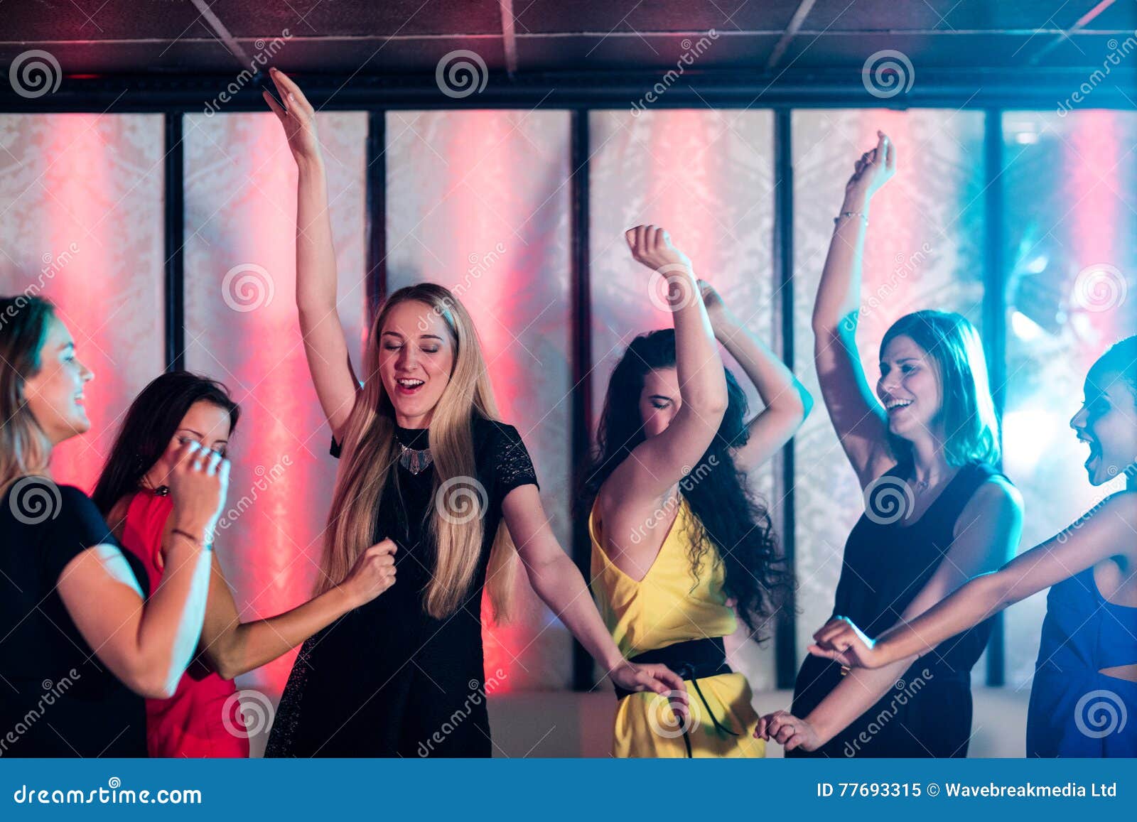 Smiling Friends Dancing on Dance Floor Stock Image - Image of night ...
