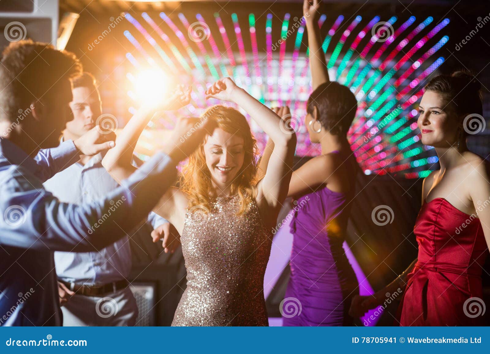 Smiling Friends Dancing on Dance Floor Stock Image - Image of class ...
