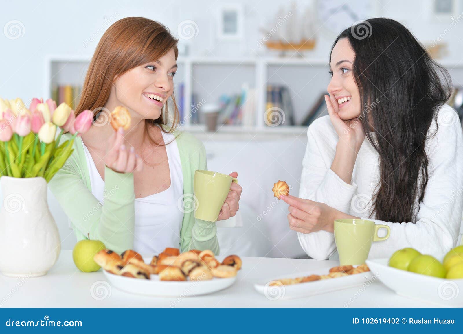 Smiling Friends Drinking Tea Stock Photo - Image of cheerful, drink ...
