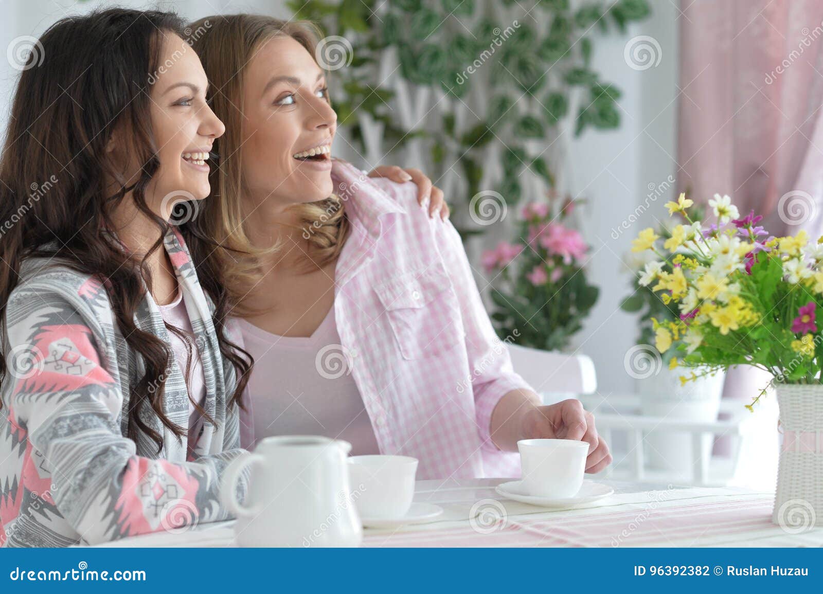 Smiling Friends Drinking Tea Stock Photo - Image of beautiful, friends ...